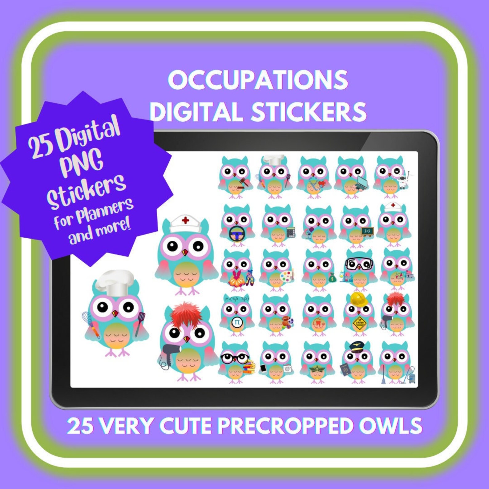 25 Occupations Digital Stickers Digital Planners Digital Owl Stickers ...
