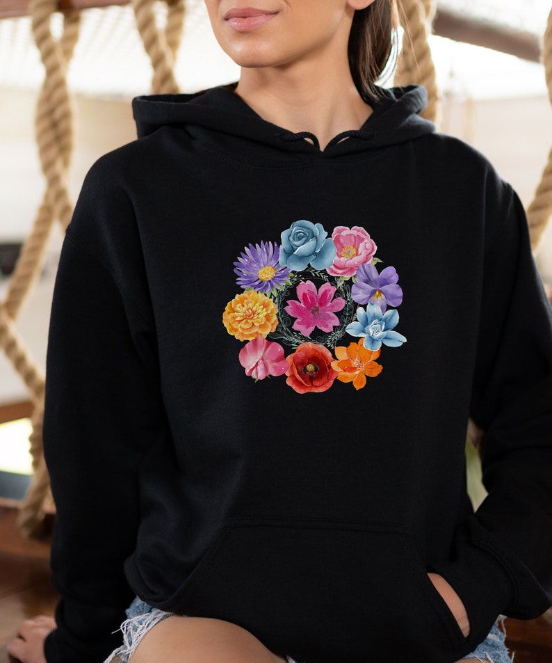 Pressed Flowers Sweatshirt, Boho Cottagecore Hoodie, Botanical Floral ...