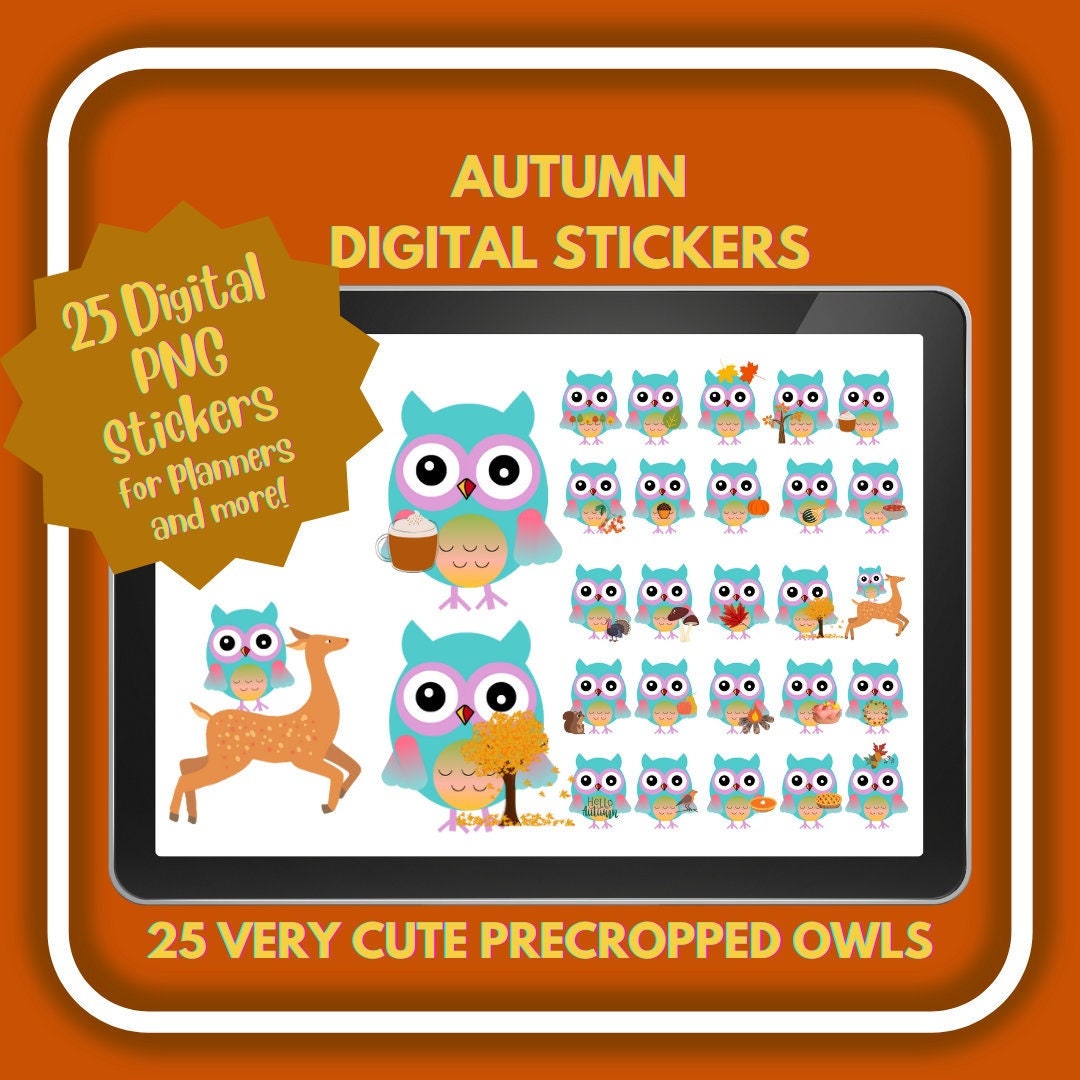 Autumn Digital Owl Stickers | Digital Owl Stickers | Autumn Clipart ...