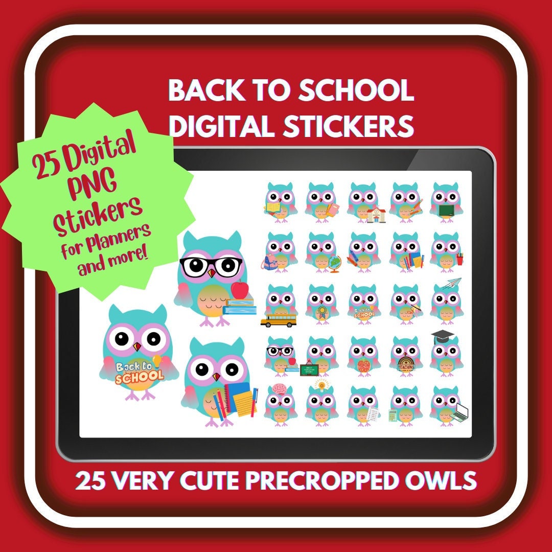 25 Back to School Digital Stickers for Digital Planners Digital Owl ...