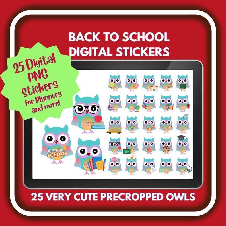 25 Back to School Digital Stickers for Digital Planners Digital Owl ...