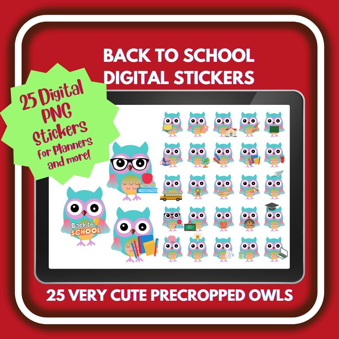 25 Back to School Digital Stickers for Digital Planners Digital Owl ...
