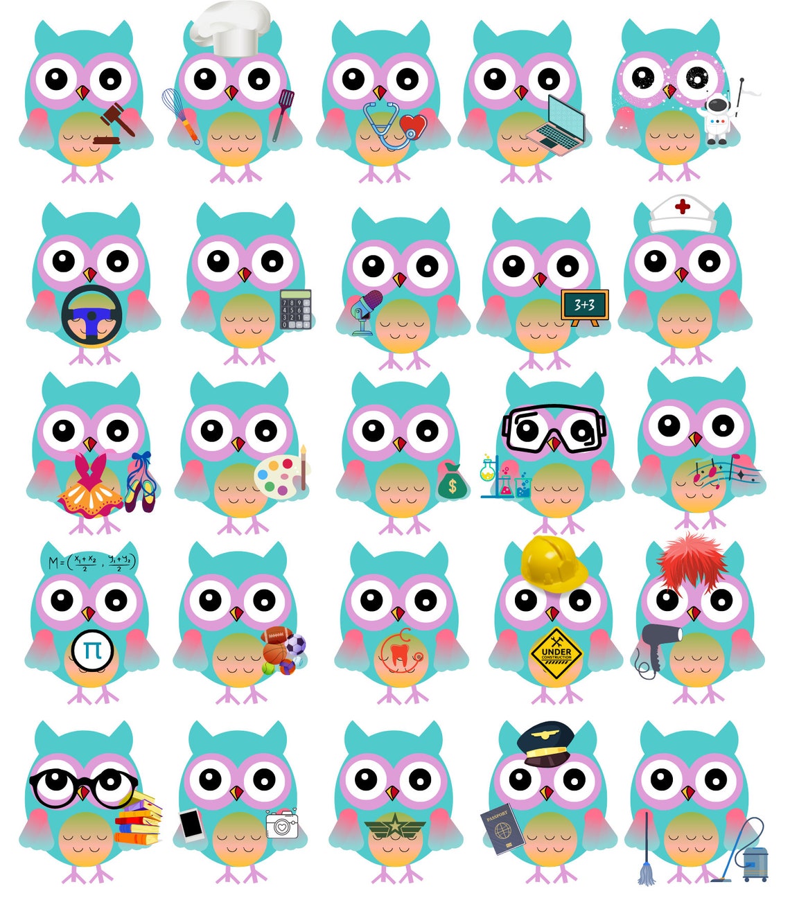 25 Occupations Digital Stickers Digital Planners Digital Owl Stickers ...