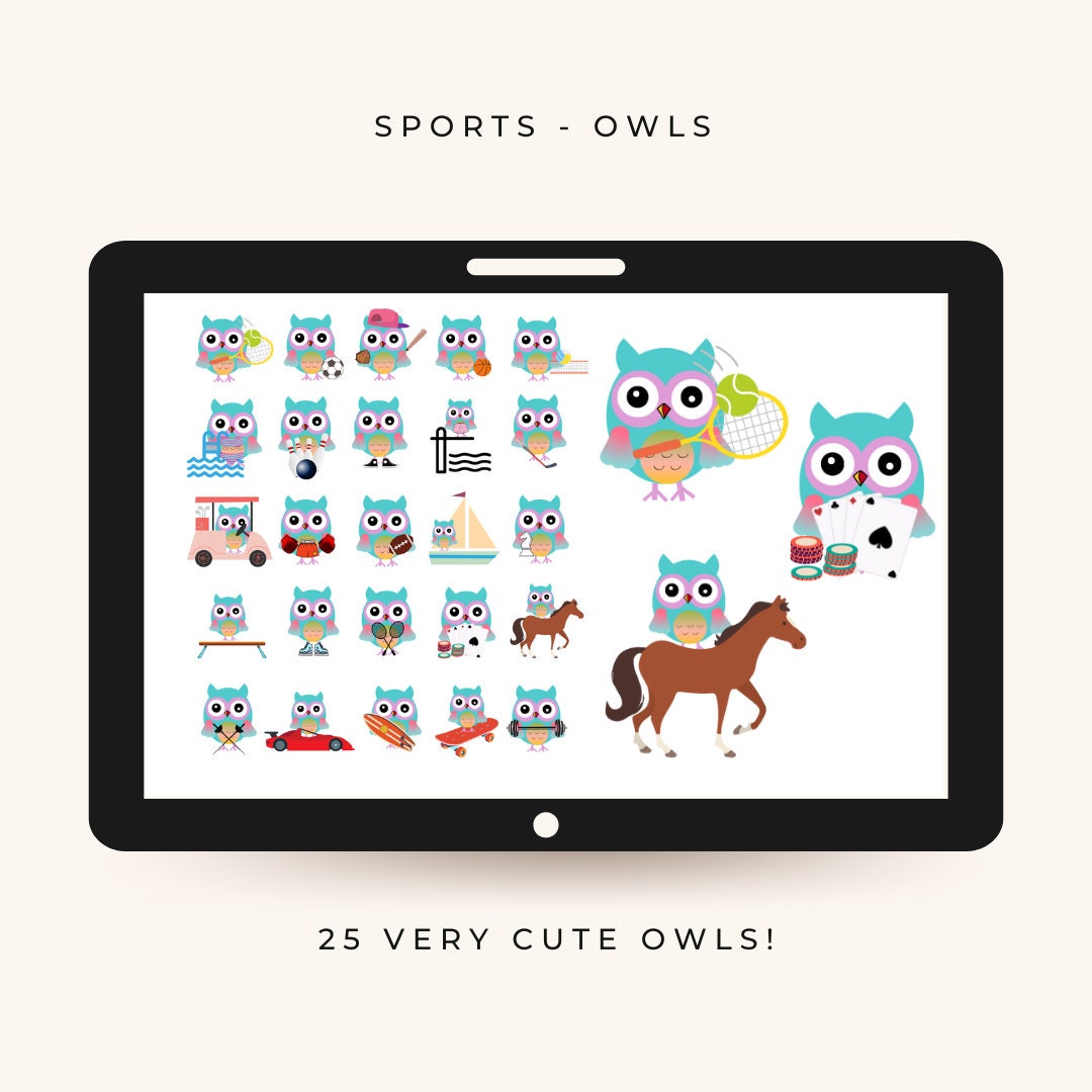 Owl Digital Sticker Pack Clip Art Set of Owls Cute Owl - Etsy