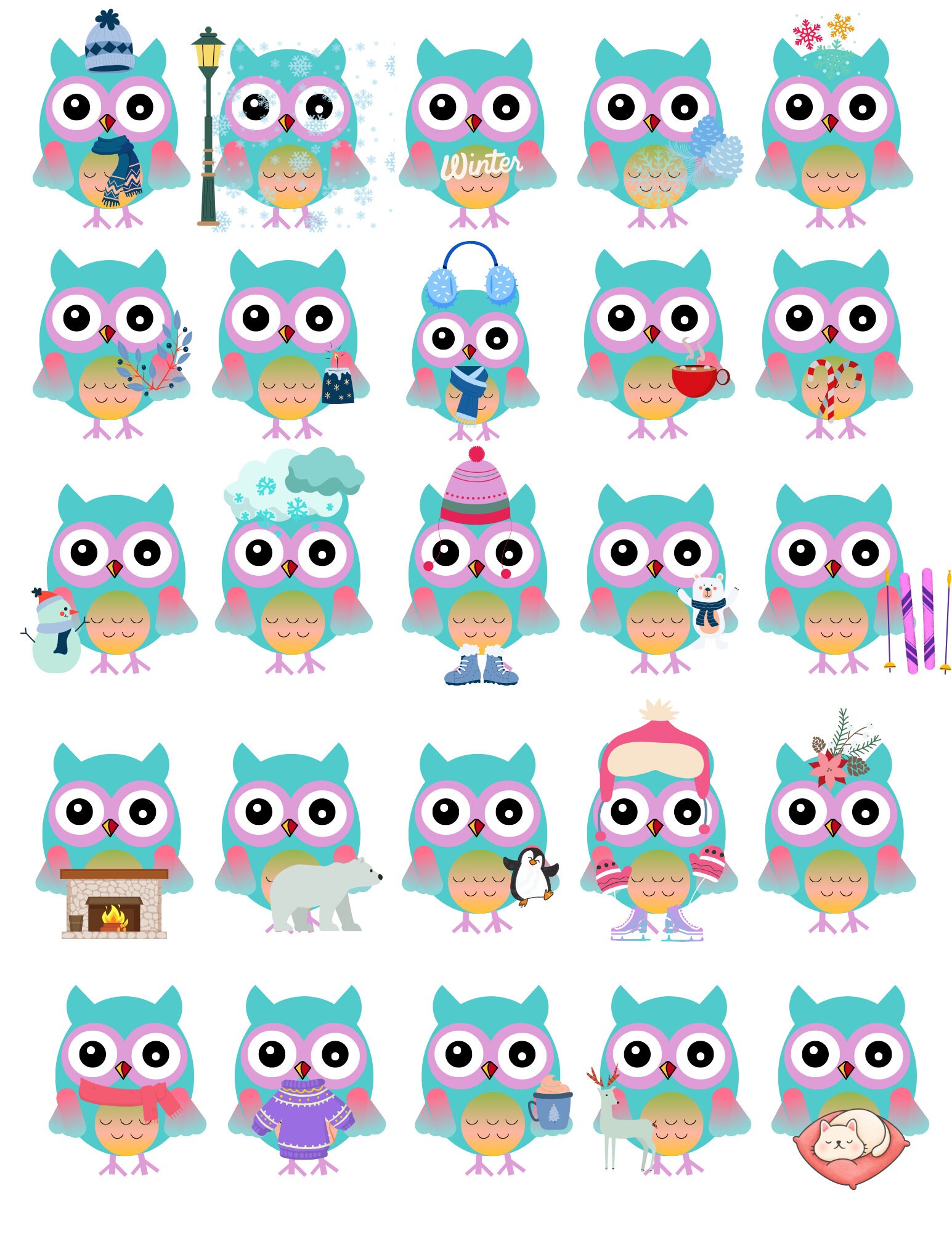 25 Winter Digital Stickers for Digital Planners Digital Owl Stickers ...