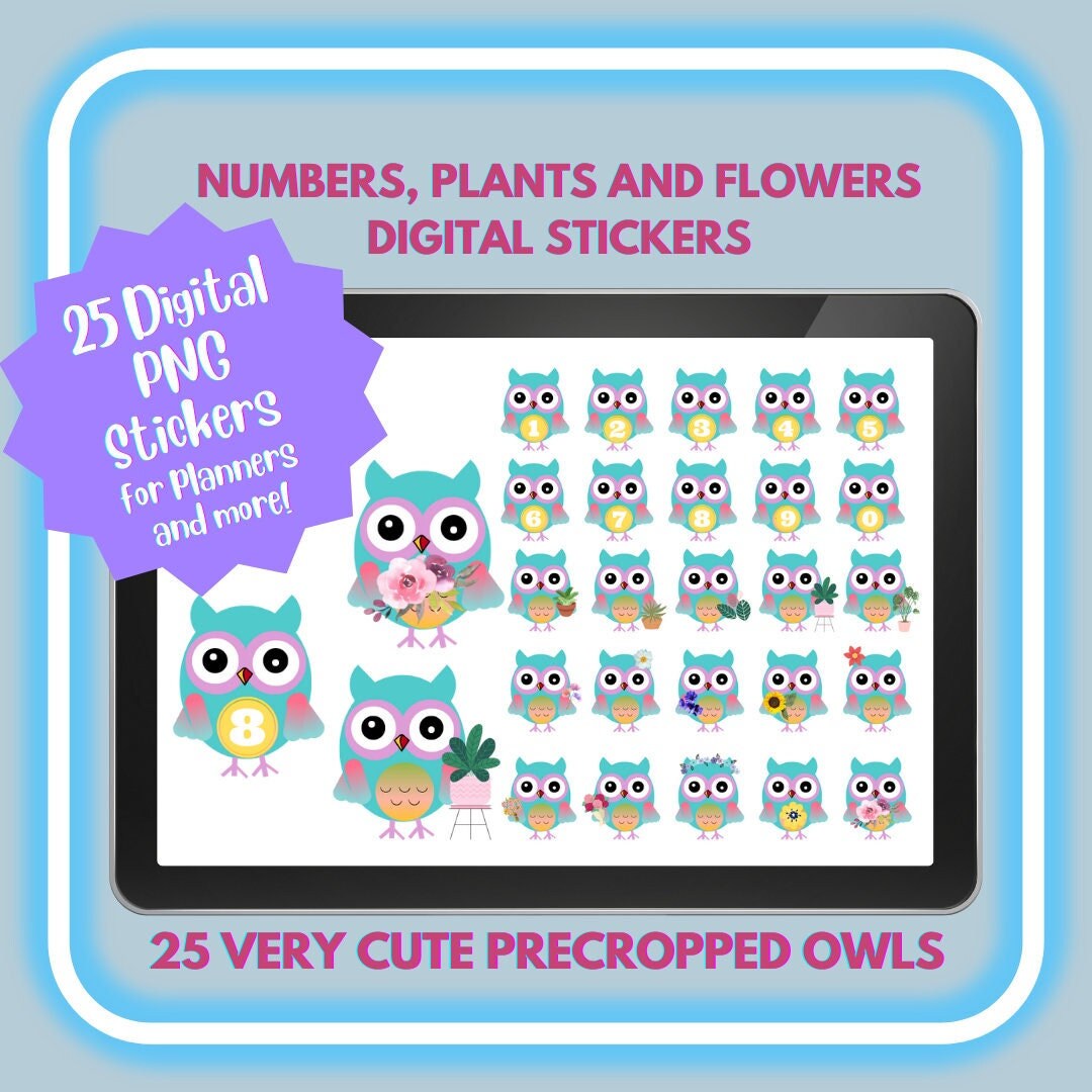 Digital Number Stickers | Digital Plant Stickers | Digital Flower ...