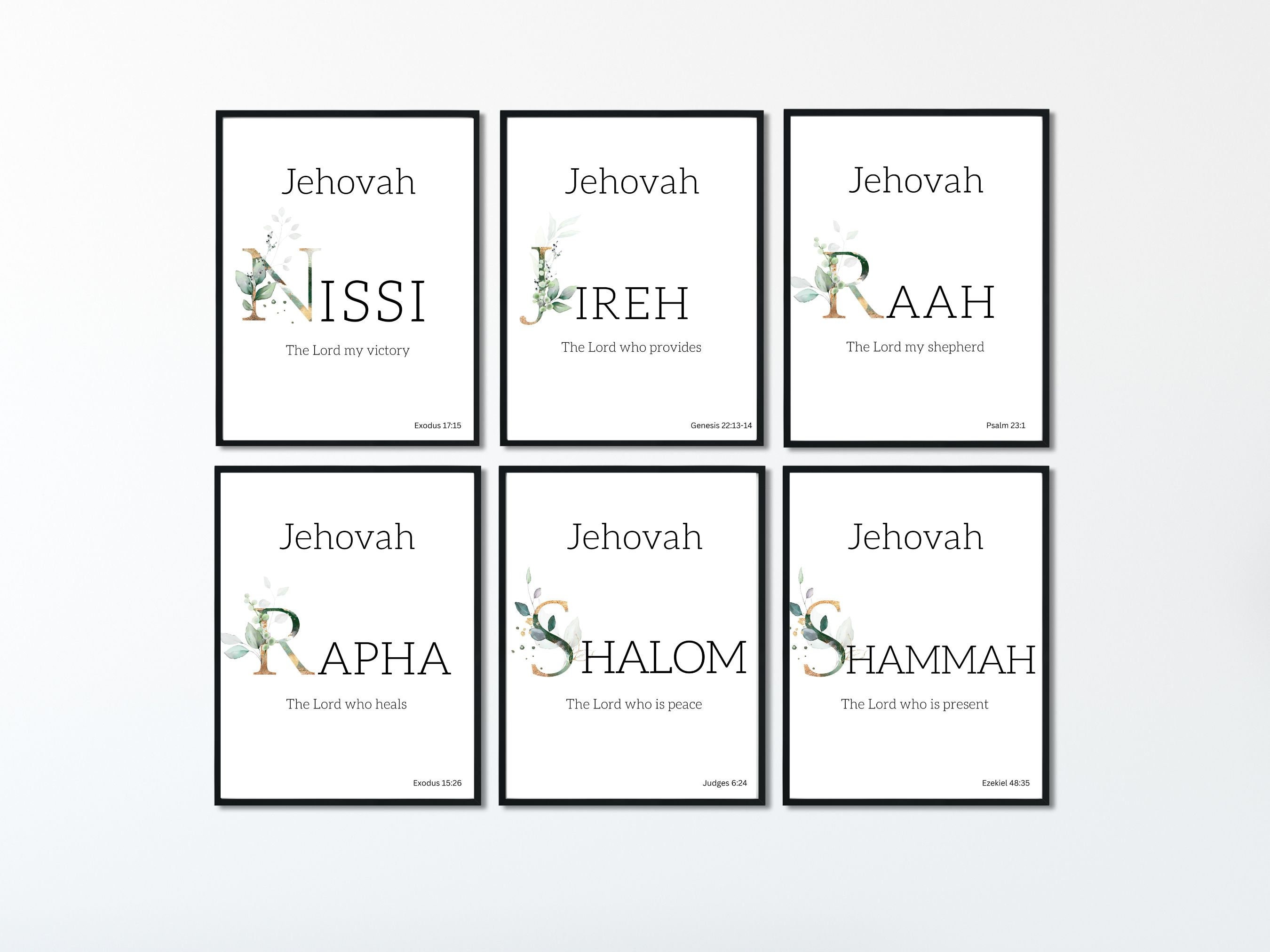 Names of God Christian Wall Decor Set of 6 Botanical Print Modern ...
