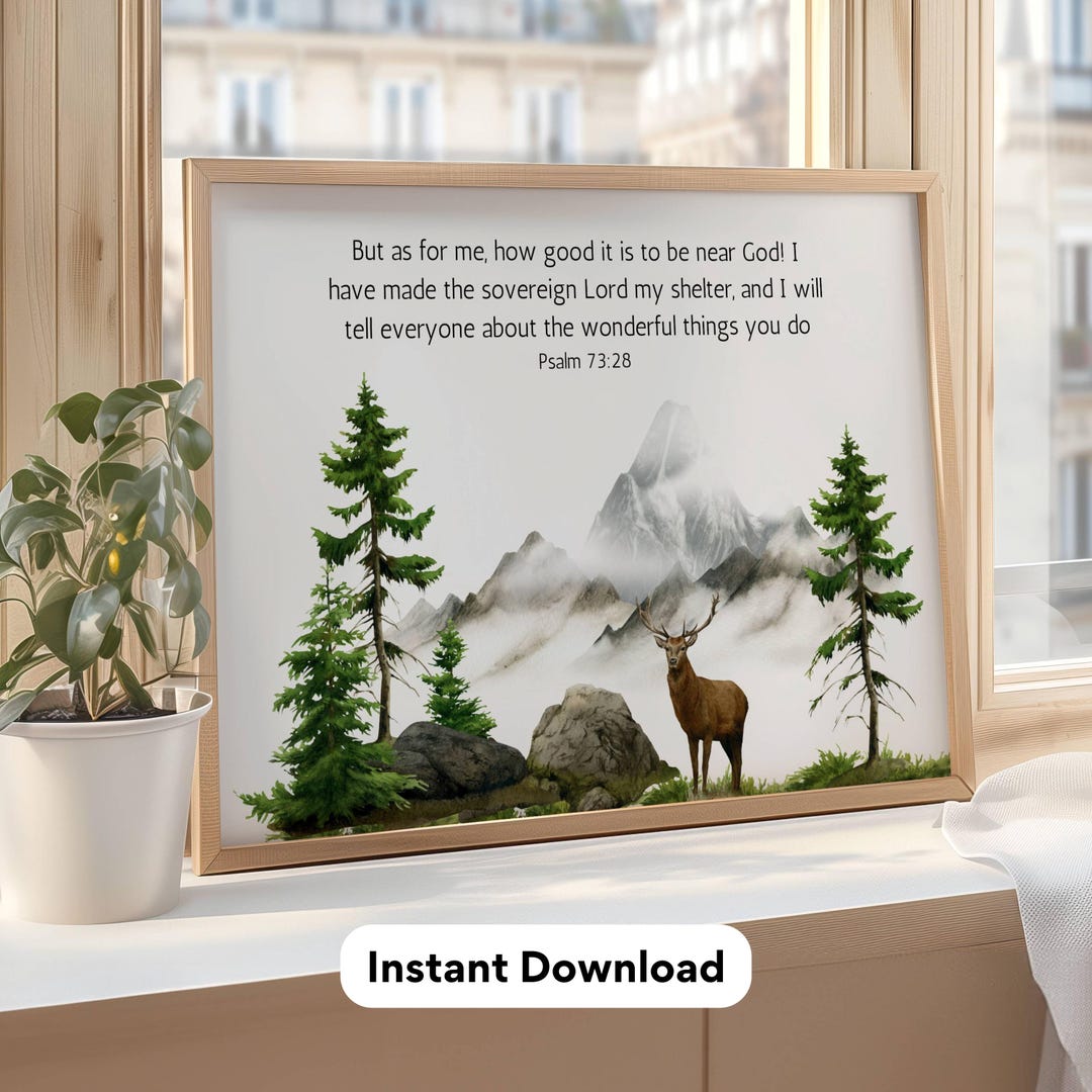 Christian Wall Art Nature Bible Verse Home Decor Printable Mountain ...