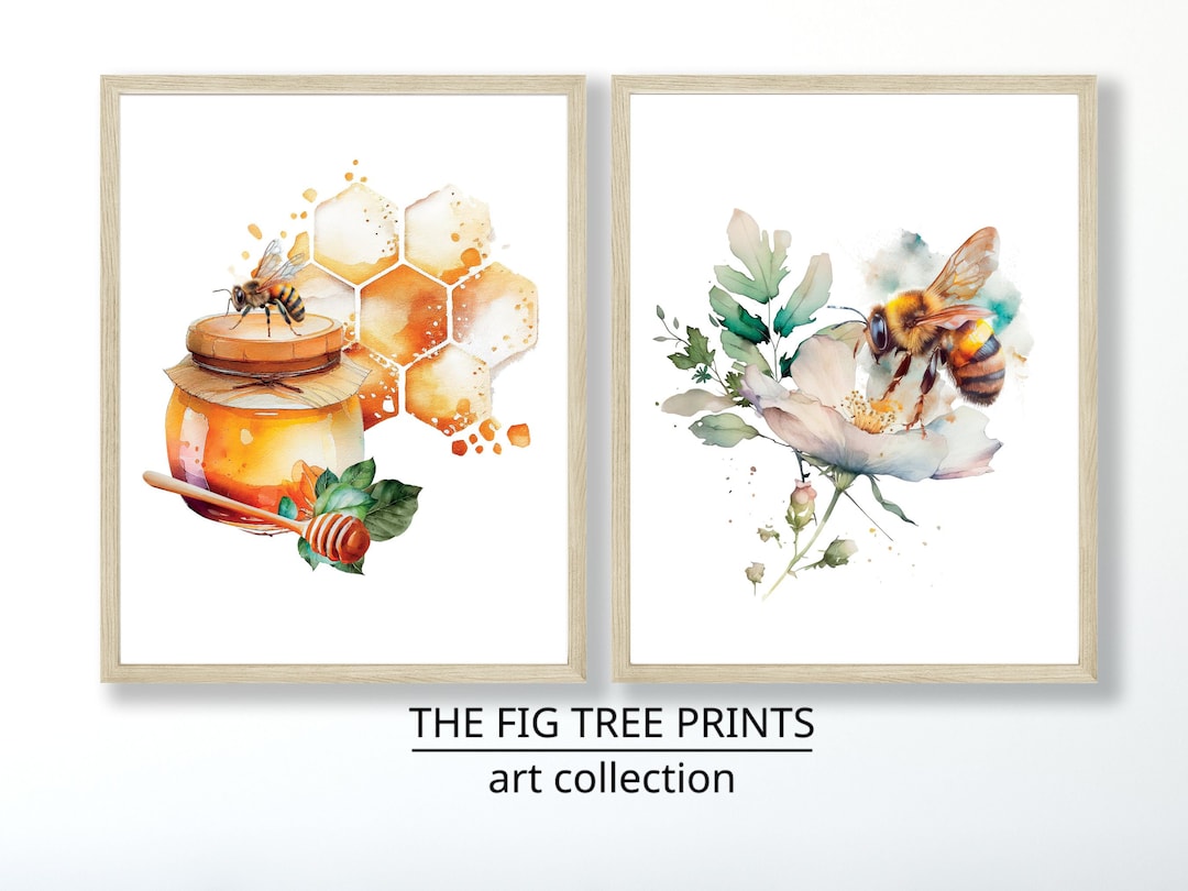 Bumble Bee Artwork Set of 2 Gallery Wall Art Honey Bee Garden Decor ...