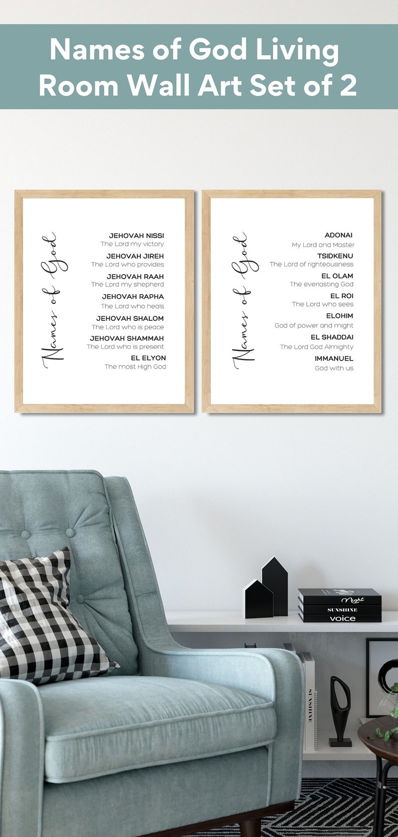 Names of God Set of 2 Wall Art Scripture Poster Living Room Decor ...