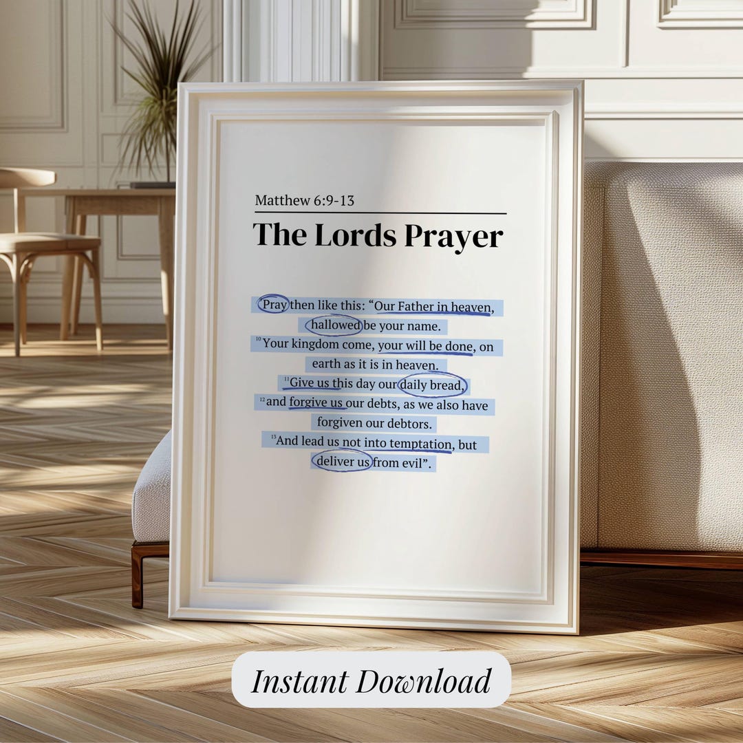 The Lords Prayer Wall Art Christian Home Decor Kitchen Minimalist Blue ...