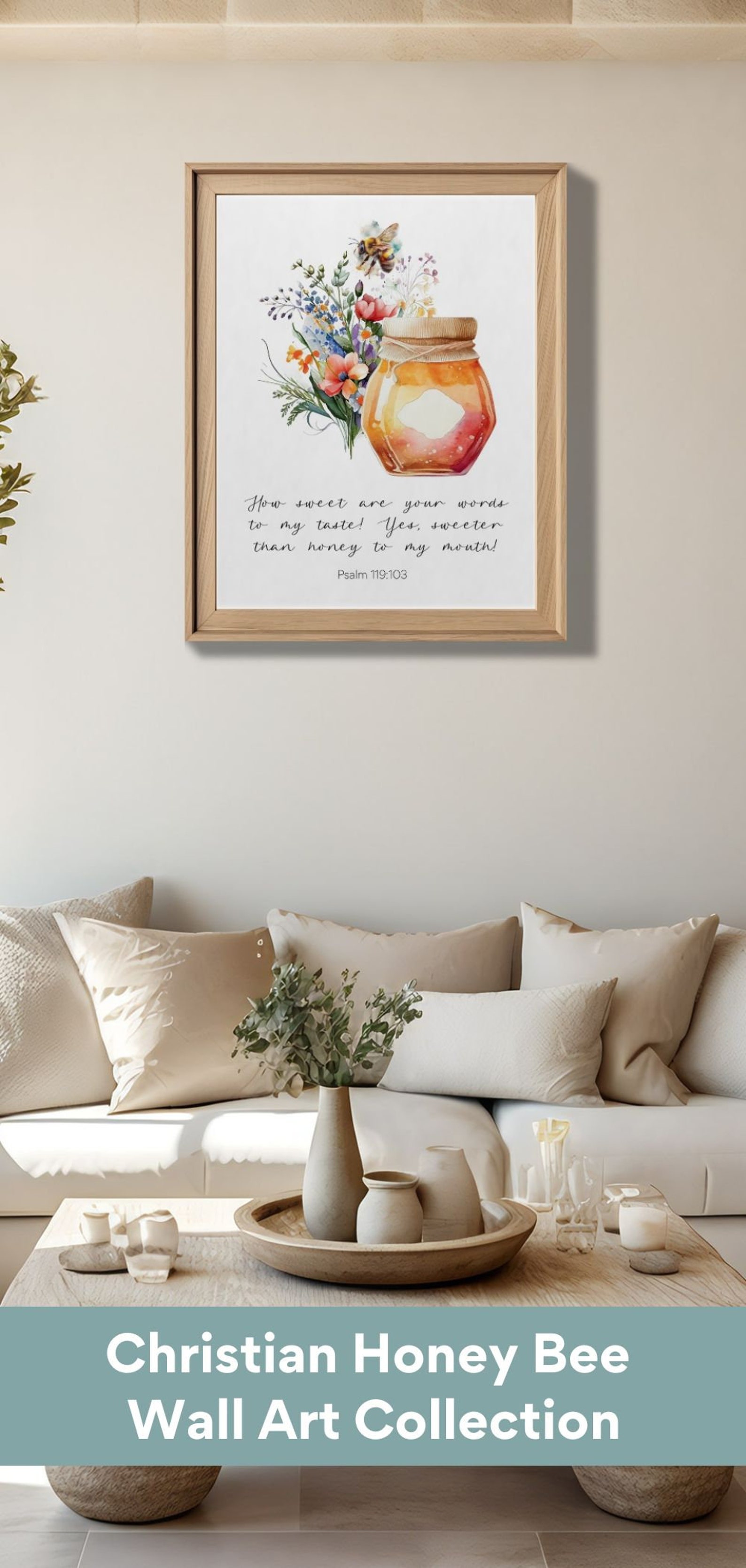 Honey Bee Bible Verse Poster Nature Honeybee Floral Wall Art Bumble Bee ...
