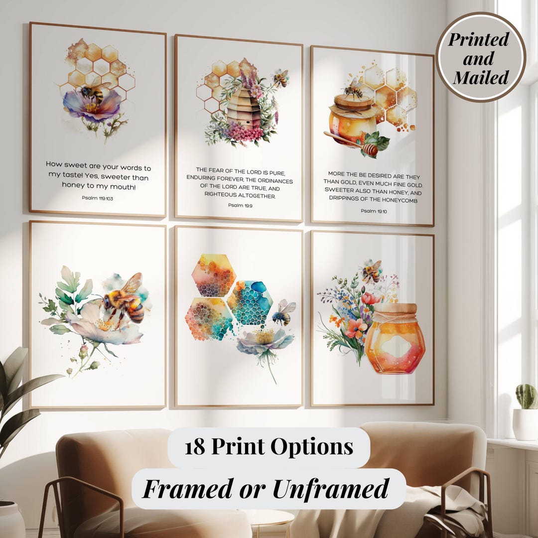 Honey Bee Wall Art Wood Framed Poster Christian Unframed Print Bible ...
