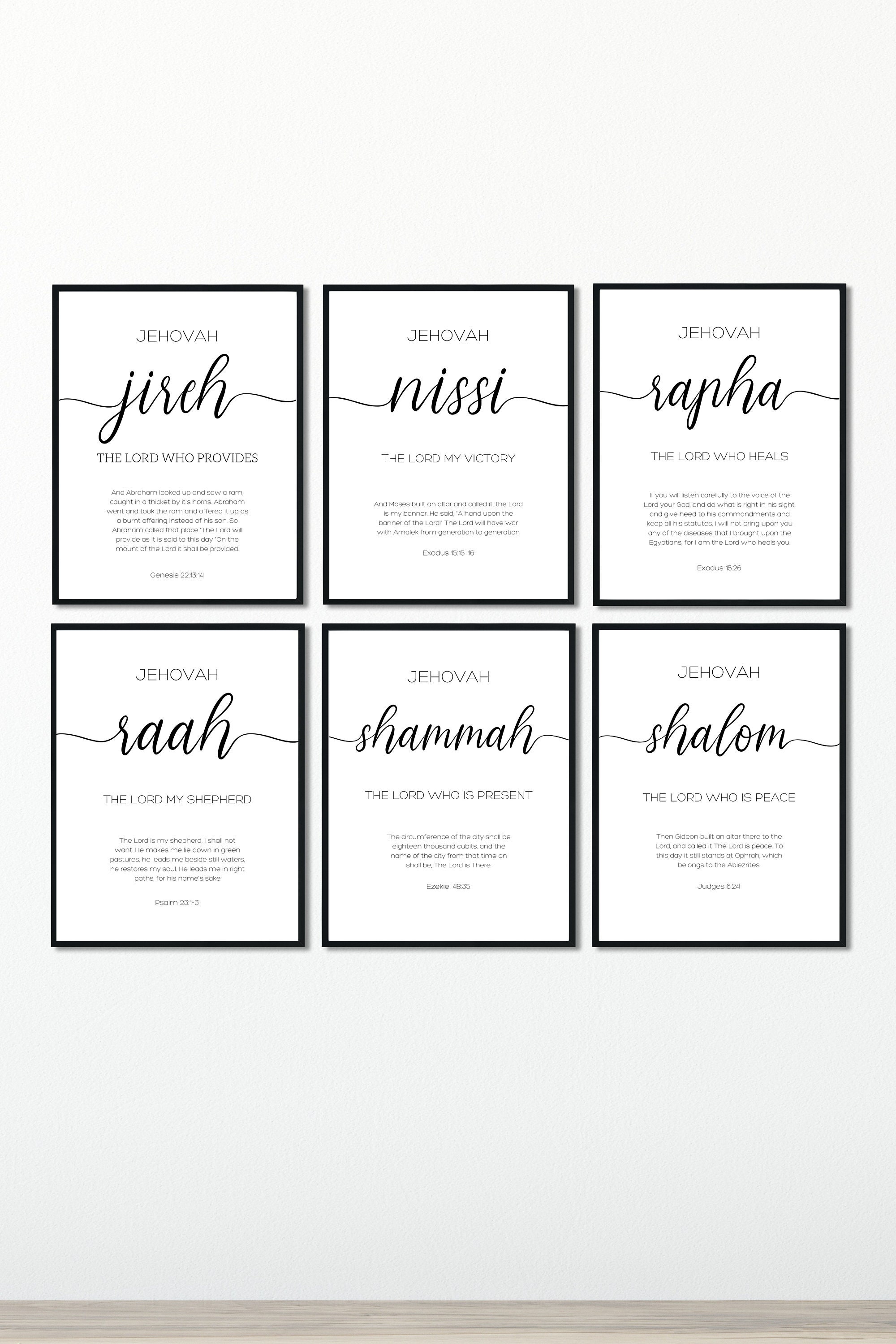 Bible Verse Gallery Names of God Set of 6 Christian Wall Art Typography ...