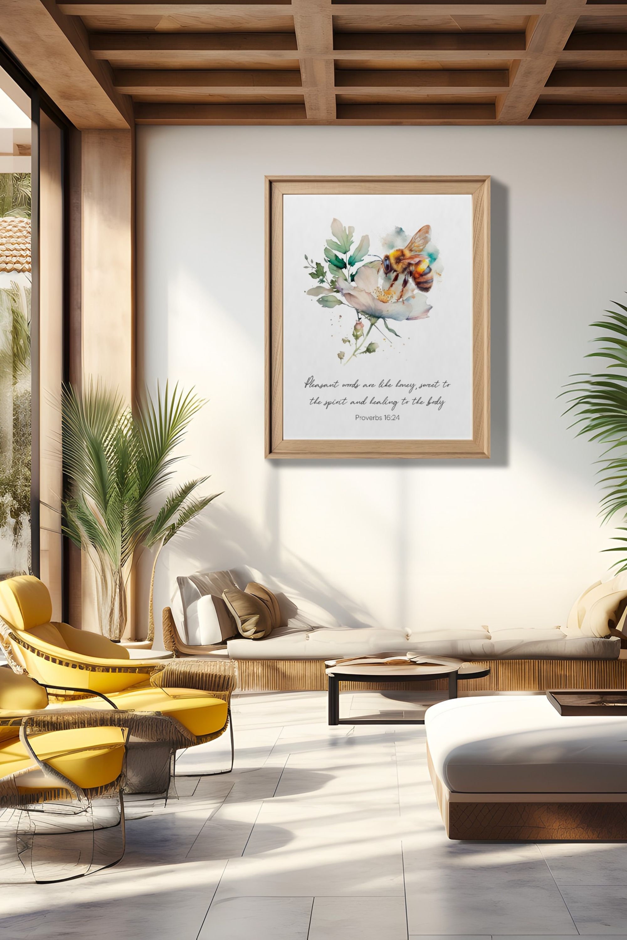 Scripture Home Decor Honey Bee Wall Art Printed Poster Christian Floral ...