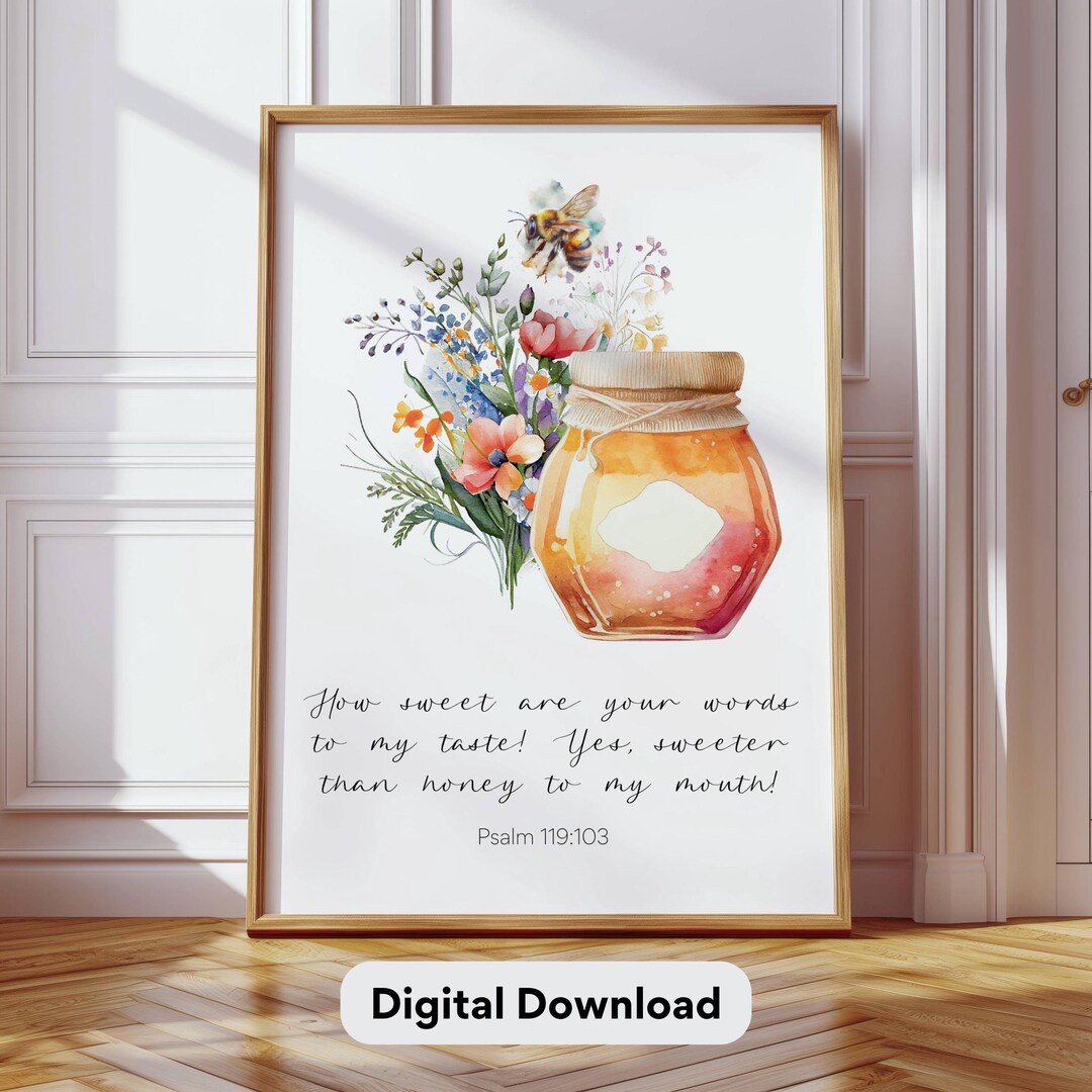 Honey Bee Bible Verse Poster Nature Honeybee Floral Wall Art Bumble Bee ...