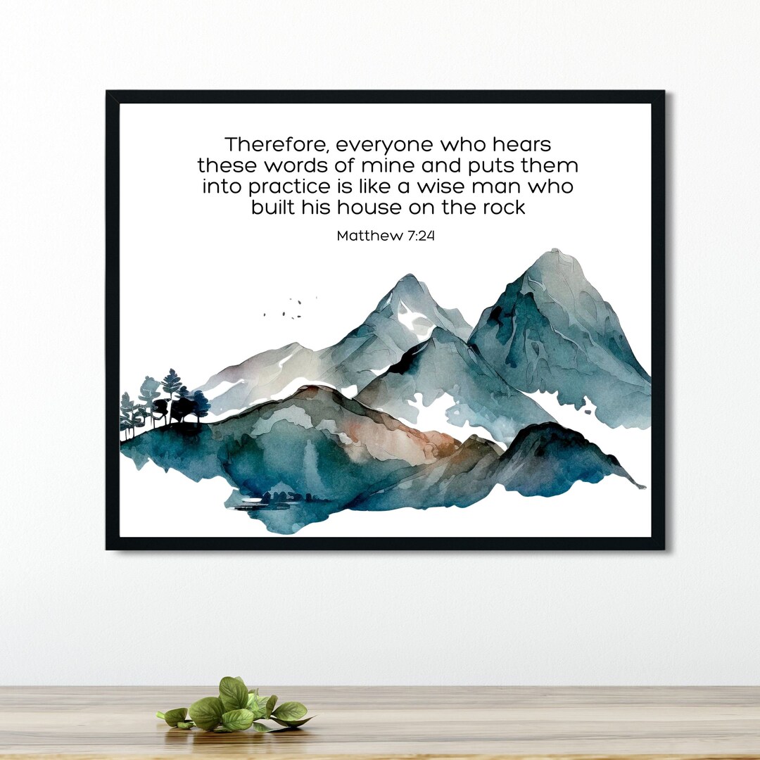 Bible Verse Nature Wall Art Christian Watercolor Mountain Home Decor ...