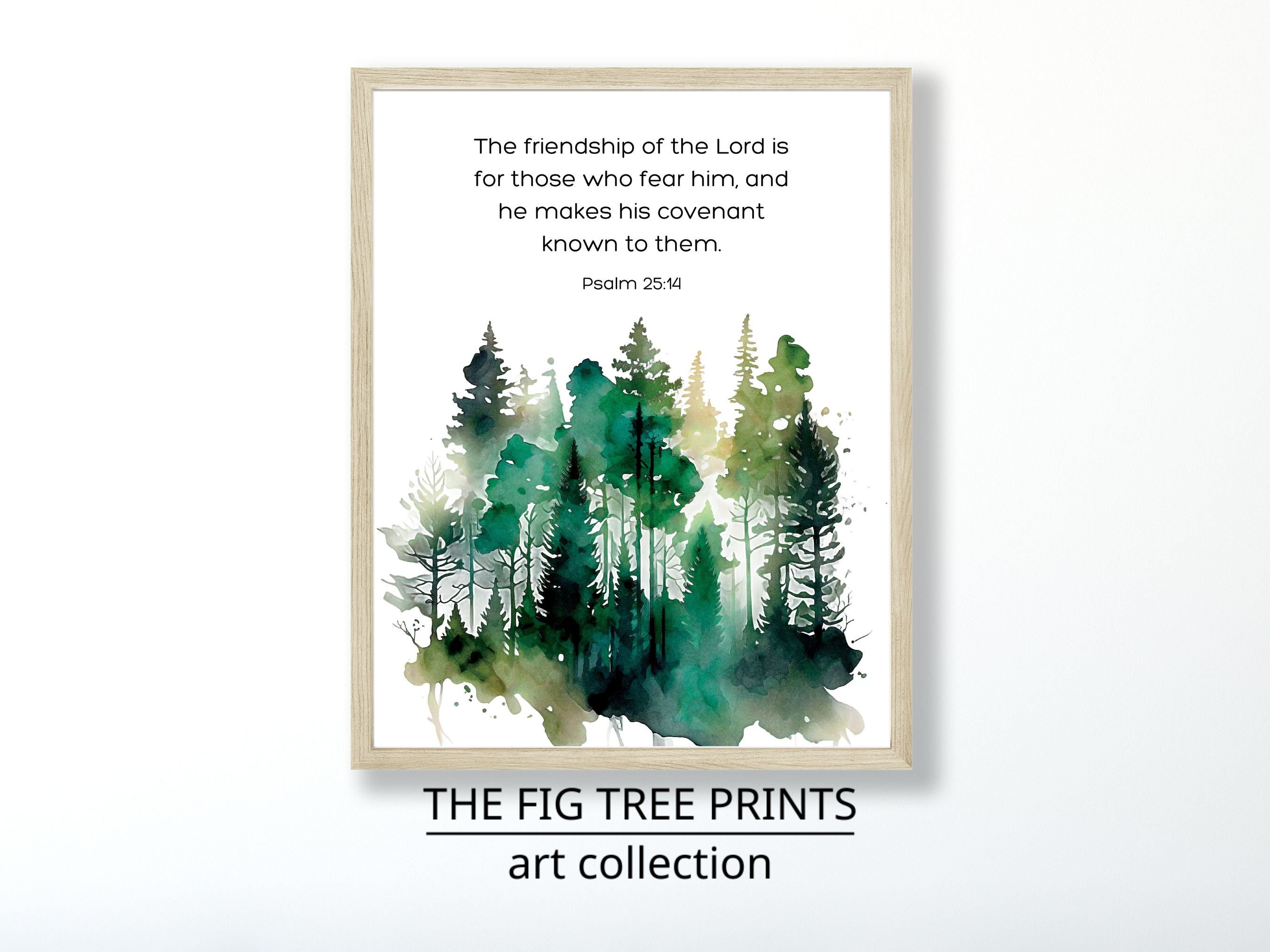 Modern Christian Artwork Forest Bible Verse Home Decor Watercolor ...