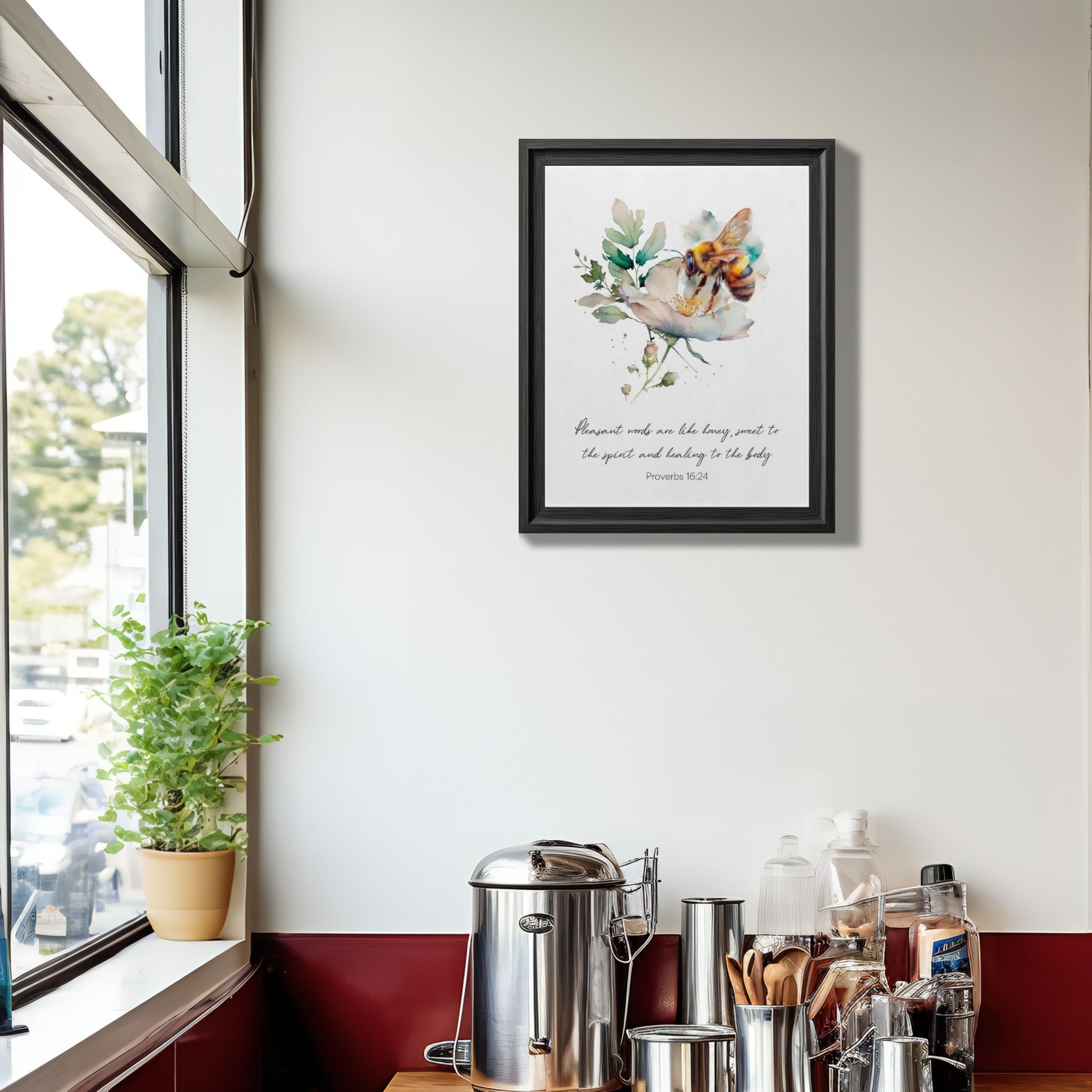 Honey Bee Poster Christian Wall Art Bible Verse Bumble Bee Floral ...