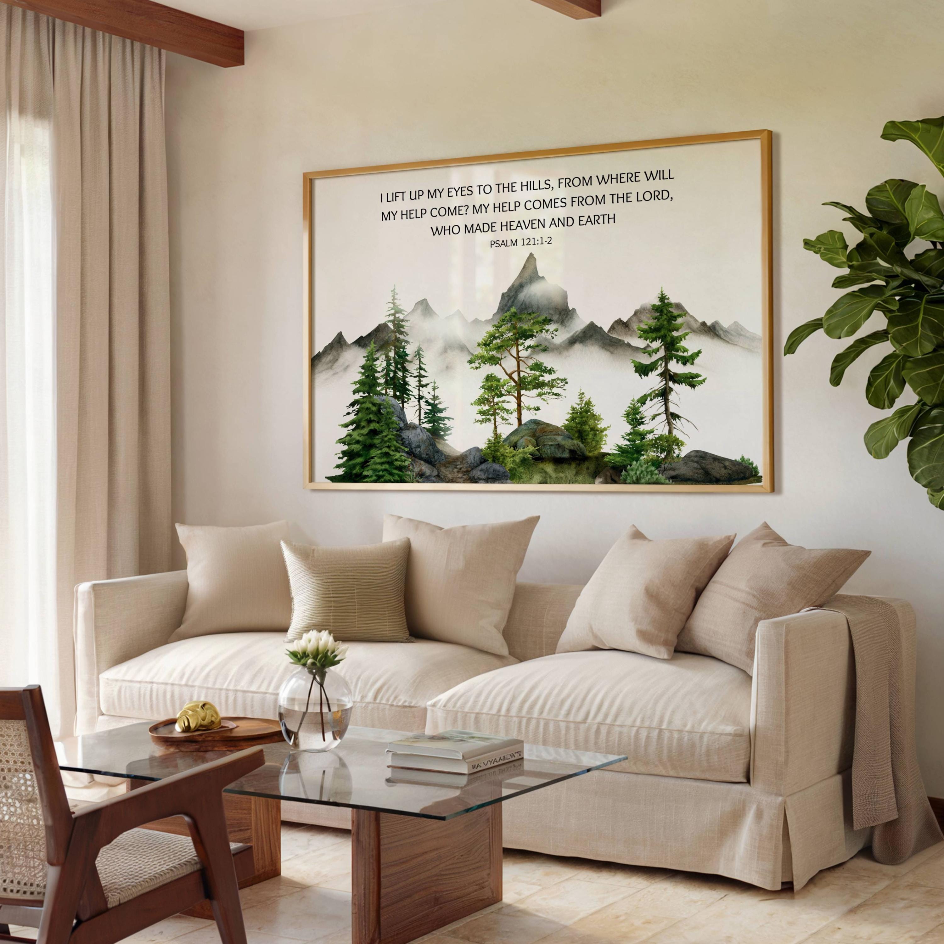 Bible Verse Poster Scenery Wall Art Mountains Trees Nature Home Decor ...