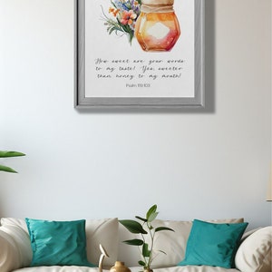 Honey Bee Bible Verse Poster Nature Honeybee Floral Wall Art Bumble Bee ...
