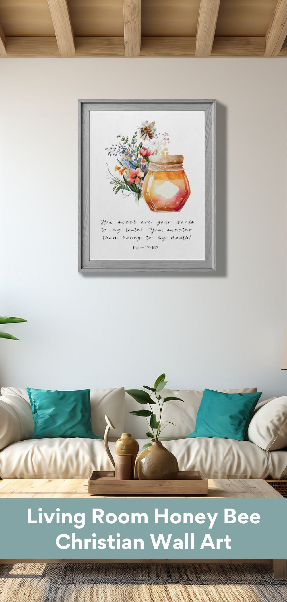 Honey Bee Bible Verse Poster Nature Honeybee Floral Wall Art Bumble Bee ...