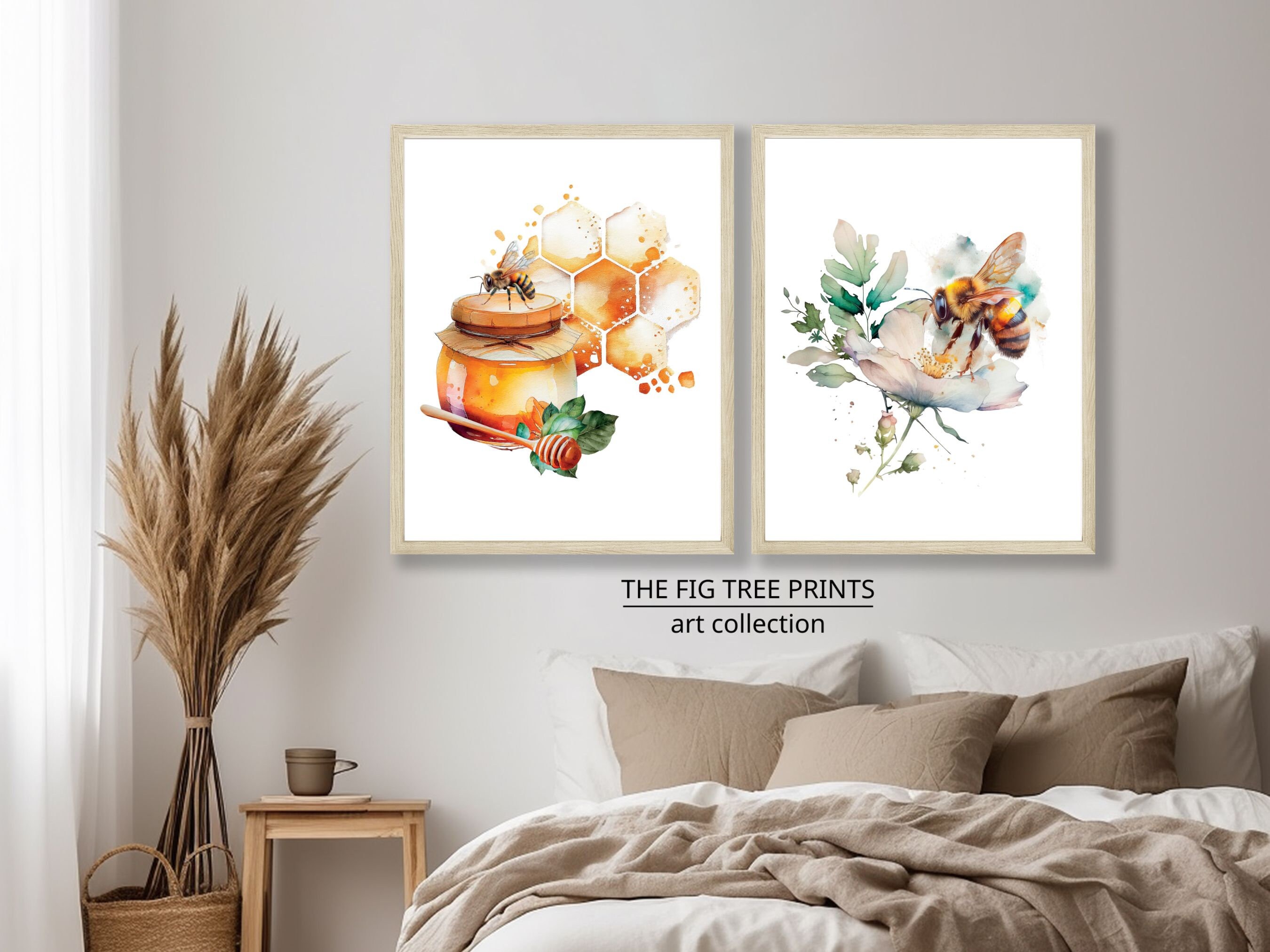 Bumble Bee Artwork Set of 2 Gallery Wall Art Honey Bee Garden Decor ...