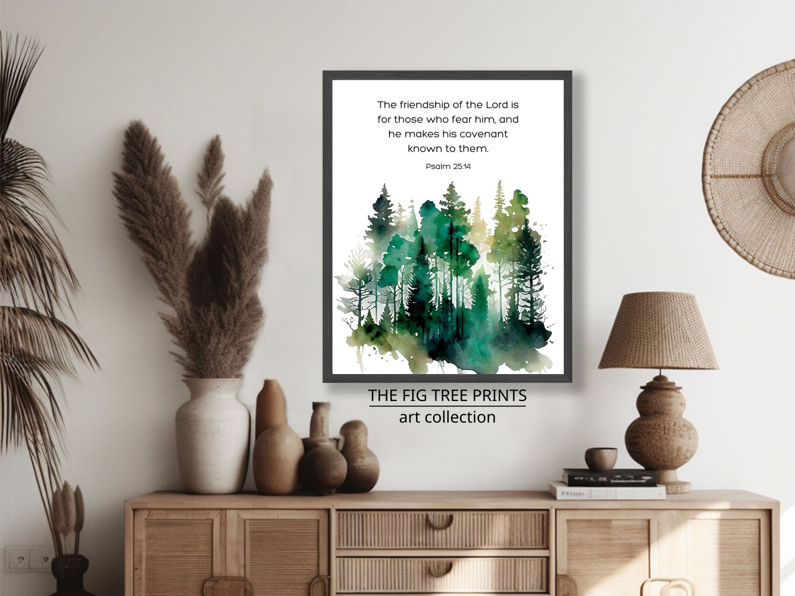 Modern Christian Artwork Forest Bible Verse Home Decor Watercolor ...