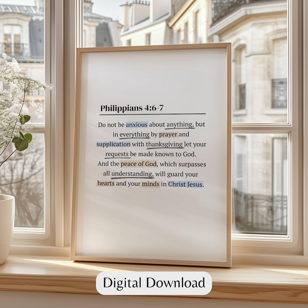 Philippians 4:6-7 Wall Art Bible Verse Home Decor Blue Tan Bible ...