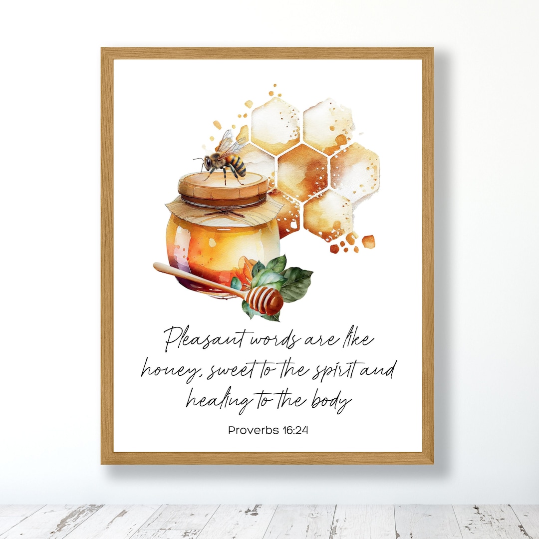 Honey Bee Bible Verse Wall Art Bumble Bee Poster Honeycomb Garden Decor ...