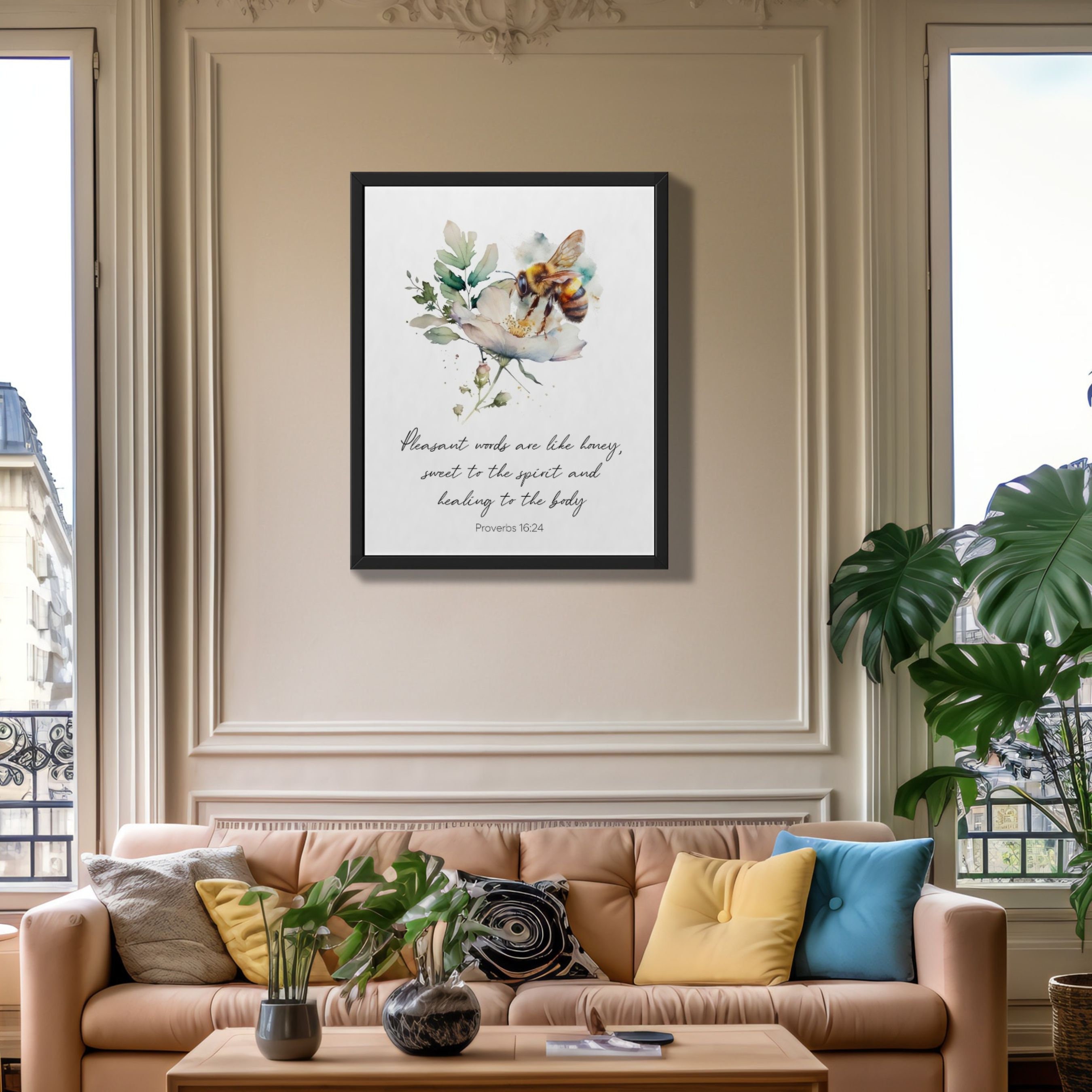 Honey Bee Poster Christian Wall Art Bible Verse Bumble Bee Floral ...
