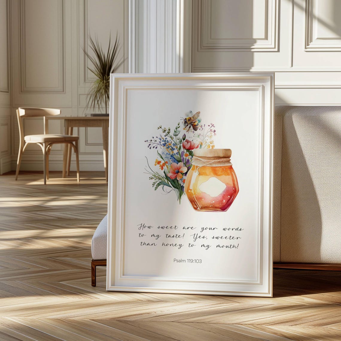 Honey Bee Bible Verse Poster Nature Honeybee Floral Wall Art Bumble Bee ...
