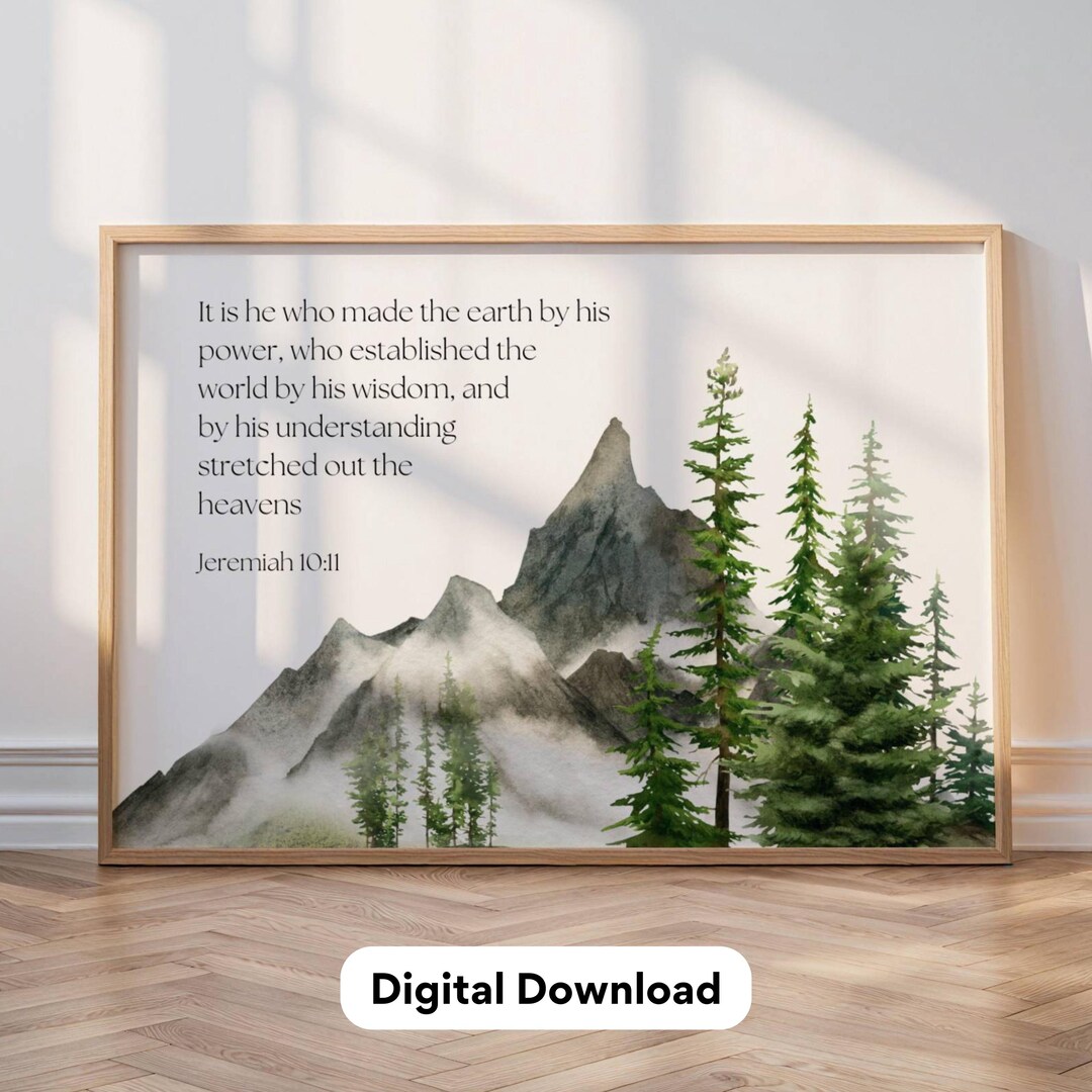 Bible Verse Poster Mountain Trees Bible Verse Sign Aesthetic Room Decor ...