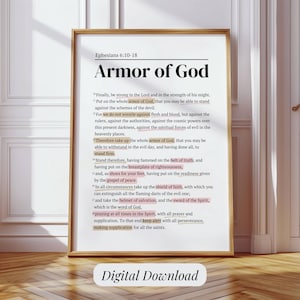 Armor of God Wall Art Bible Verse Home Decor Spiritual Defense Church ...