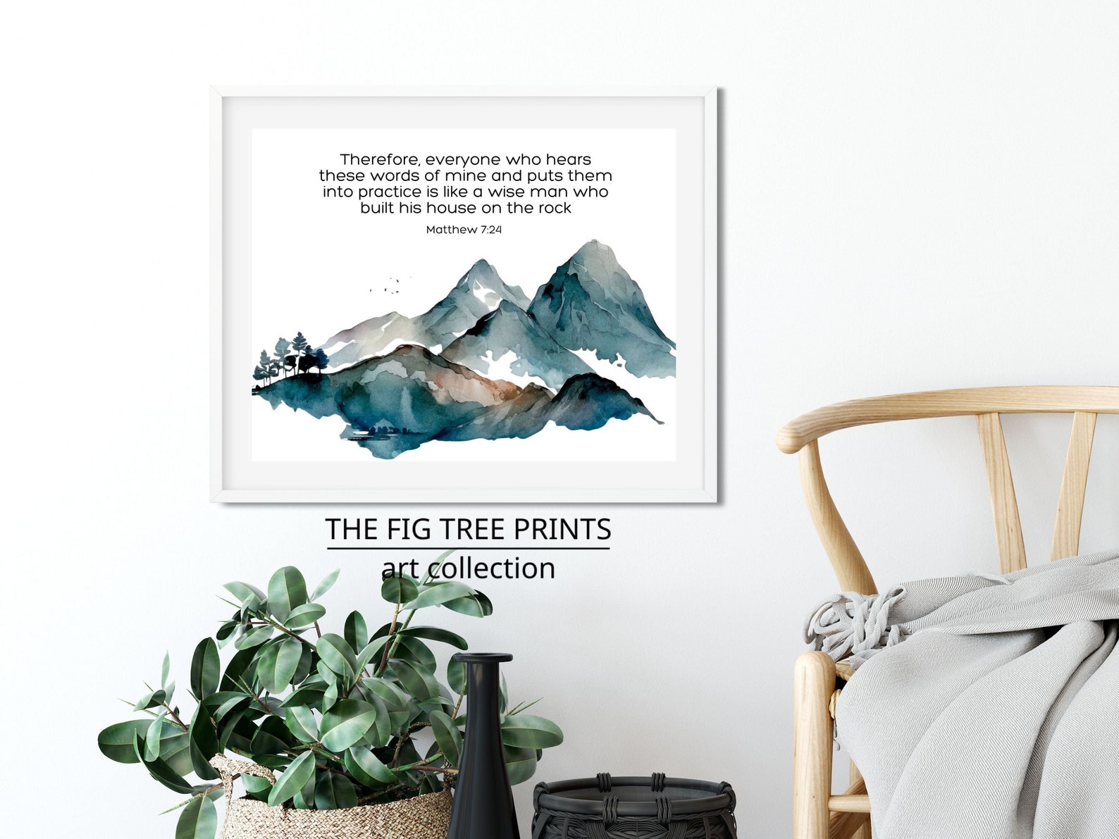 Bible Verse Nature Wall Art Christian Watercolor Mountain Home Decor ...