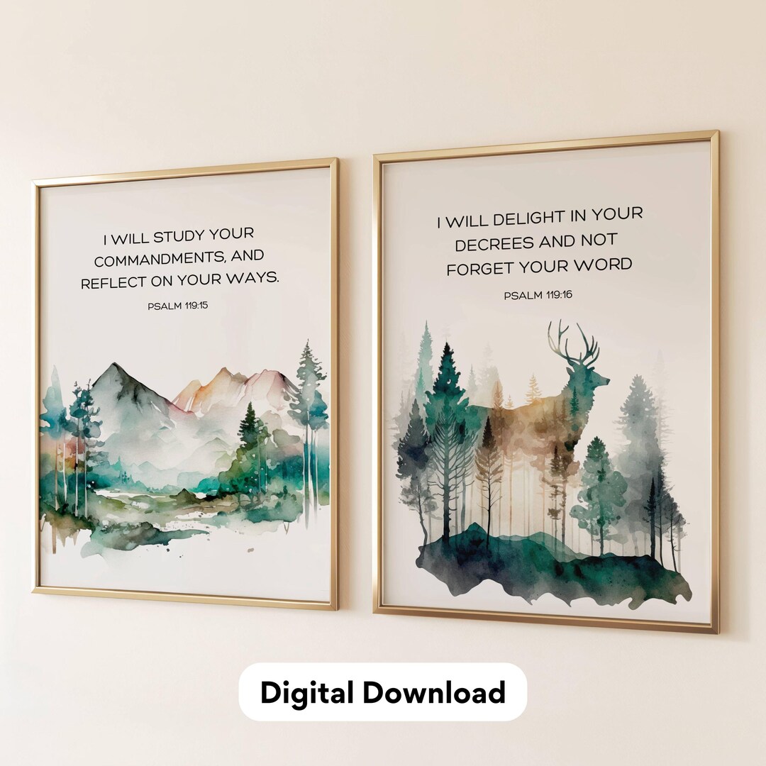 Set of 2 Bible Verse Wall Art Farmhouse Scripture Landscape Sign ...