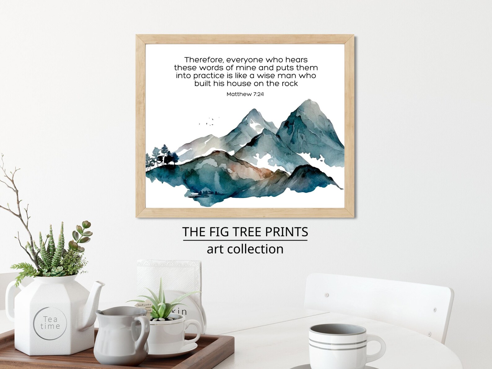 Bible Verse Nature Wall Art Christian Watercolor Mountain Home Decor ...