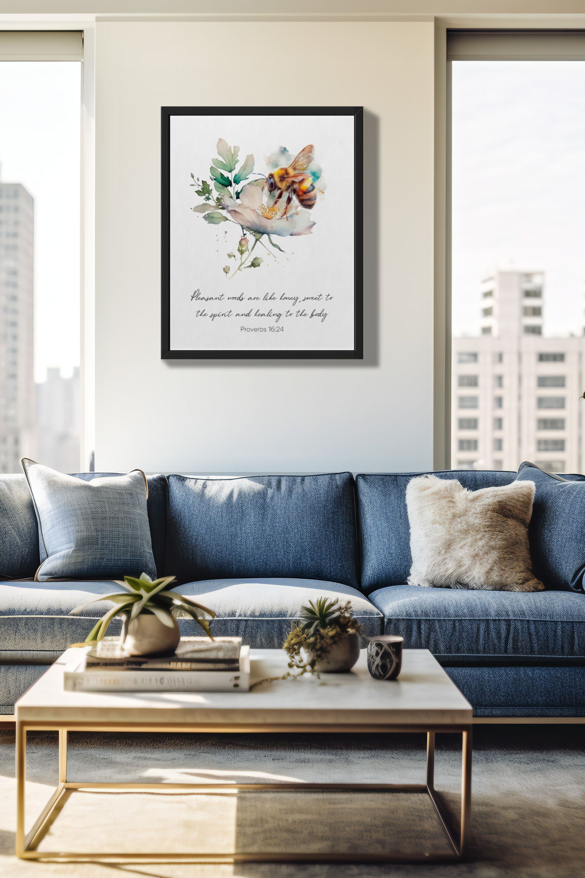 Honey Bee Poster Christian Wall Art Bible Verse Bumble Bee Floral ...