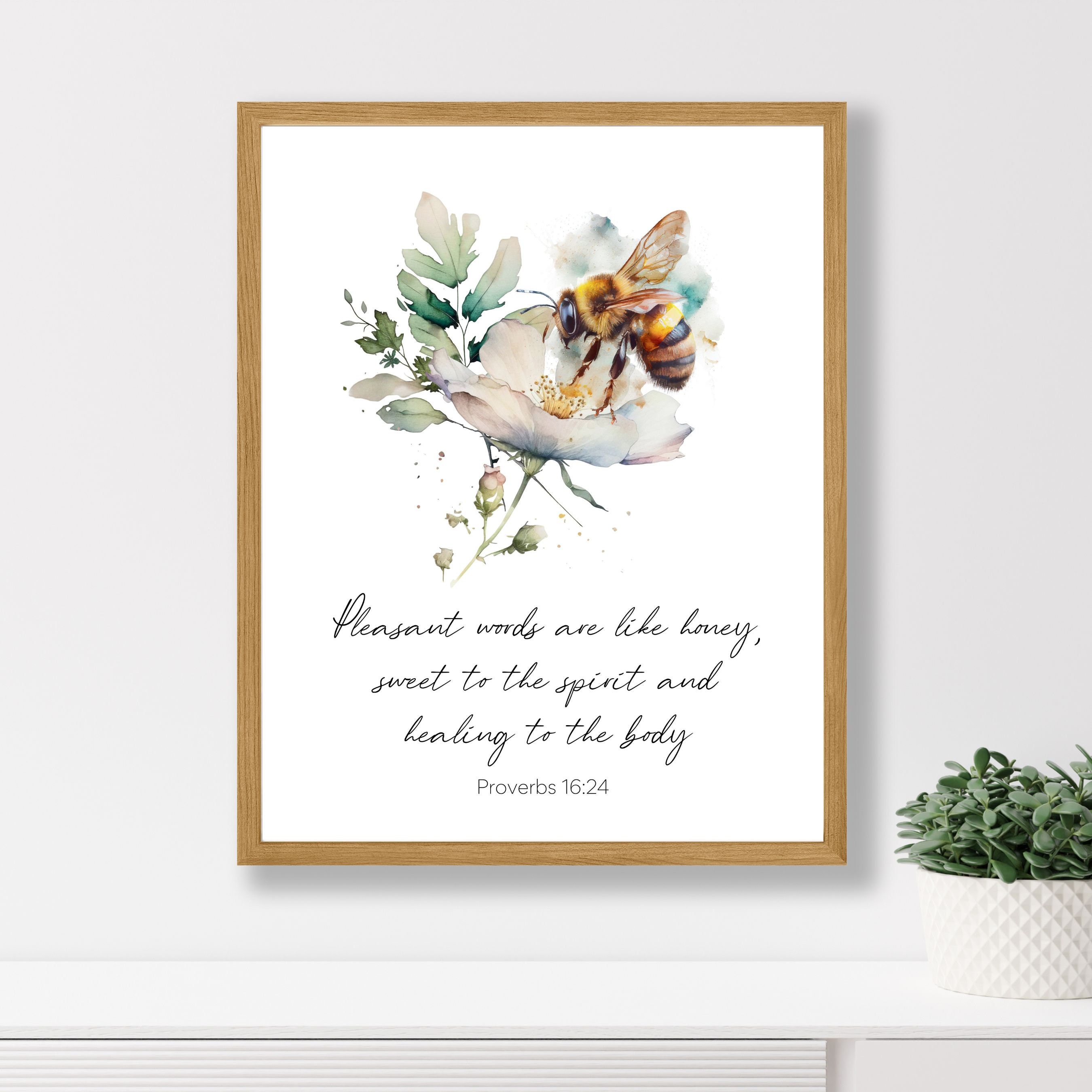Honey Bee Poster Christian Wall Art Bible Verse Bumble Bee Floral ...