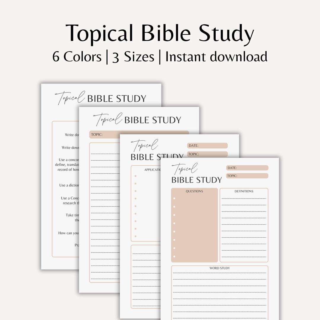 Topical Bible Study Worksheet Scripture Research Template Christian ...