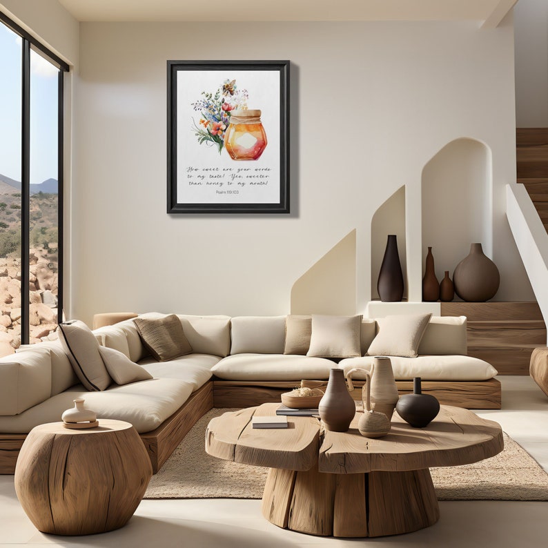 Honey Bee Bible Verse Poster Nature Honeybee Floral Wall Art Bumble Bee ...