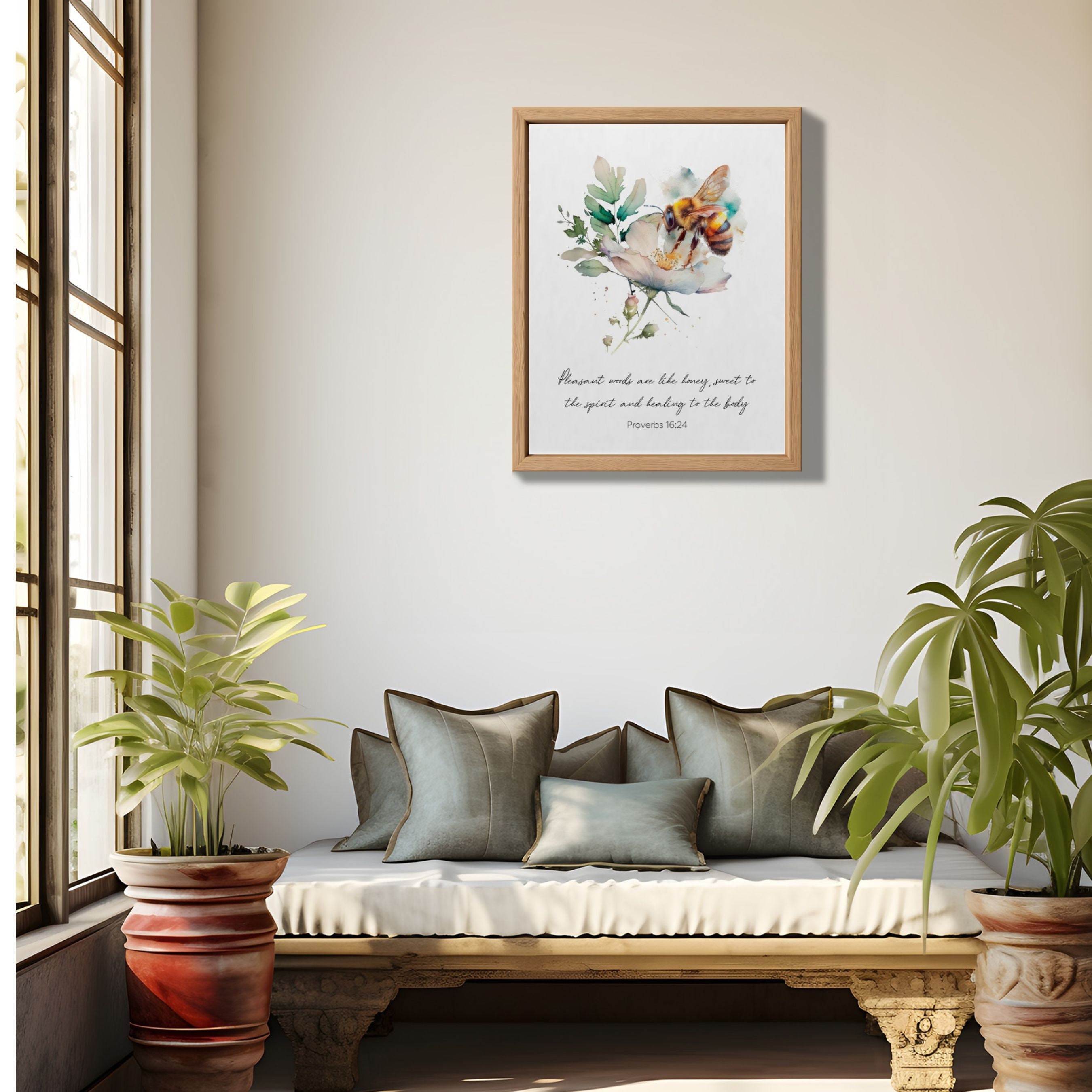 Honey Bee Poster Christian Wall Art Bible Verse Bumble Bee Floral ...
