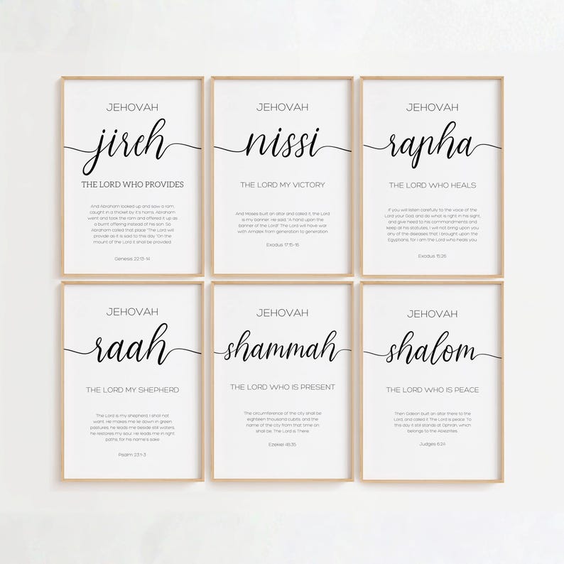 Bible Verse Gallery Names of God Set of 6 Christian Wall Art Typography ...