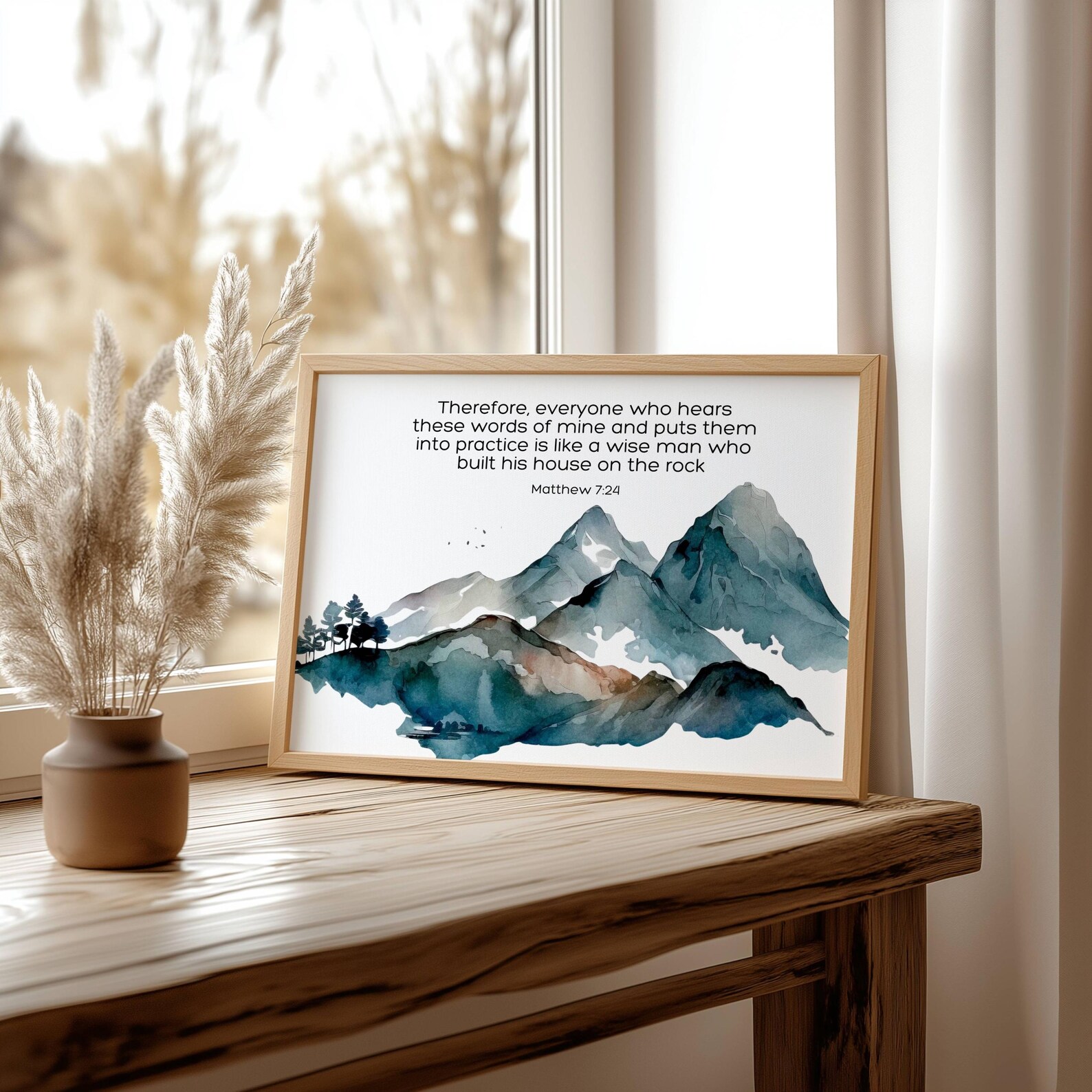 Bible Verse Nature Wall Art Christian Watercolor Mountain Home Decor ...