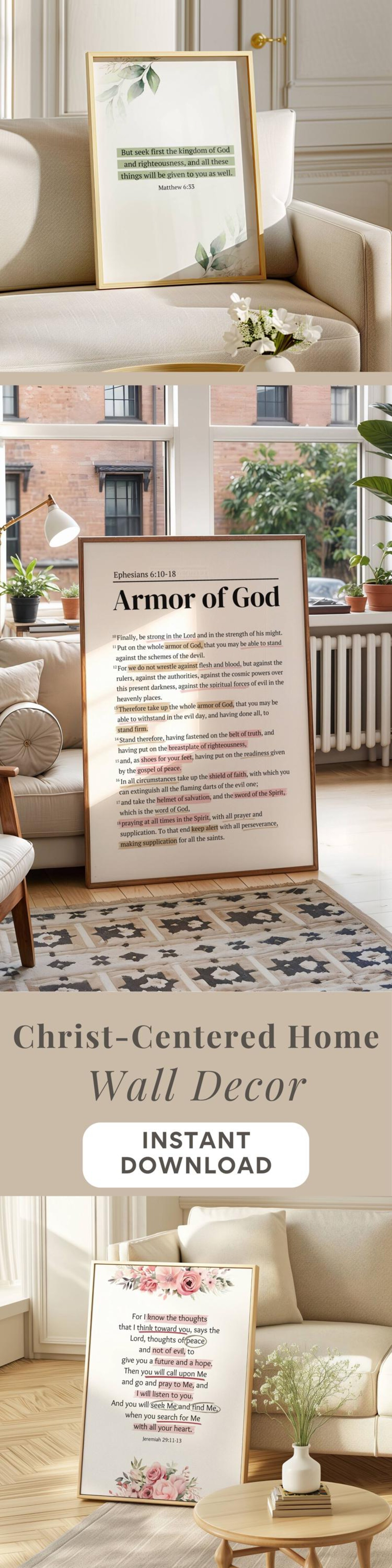 Armor of God Wall Art Bible Verse Home Decor Spiritual Defense Church ...