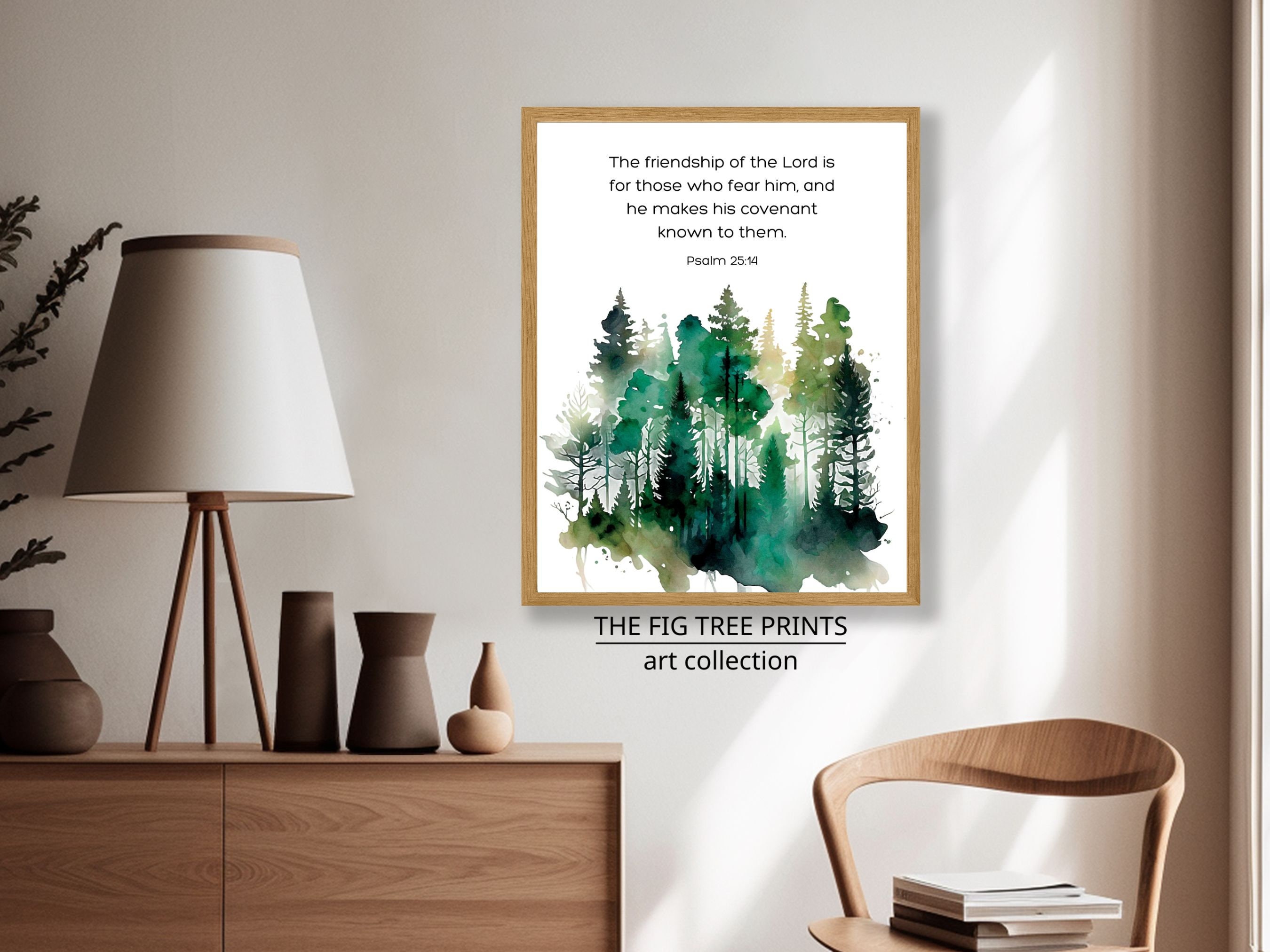 Modern Christian Artwork Forest Bible Verse Home Decor Watercolor ...