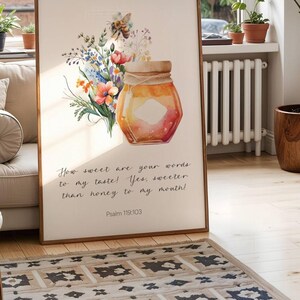 Honey Bee Bible Verse Poster Nature Honeybee Floral Wall Art Bumble Bee ...