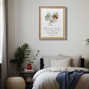 Proverbs 16:24 Honey Bee Scripture Decor Watercolor Floral Bee Print ...