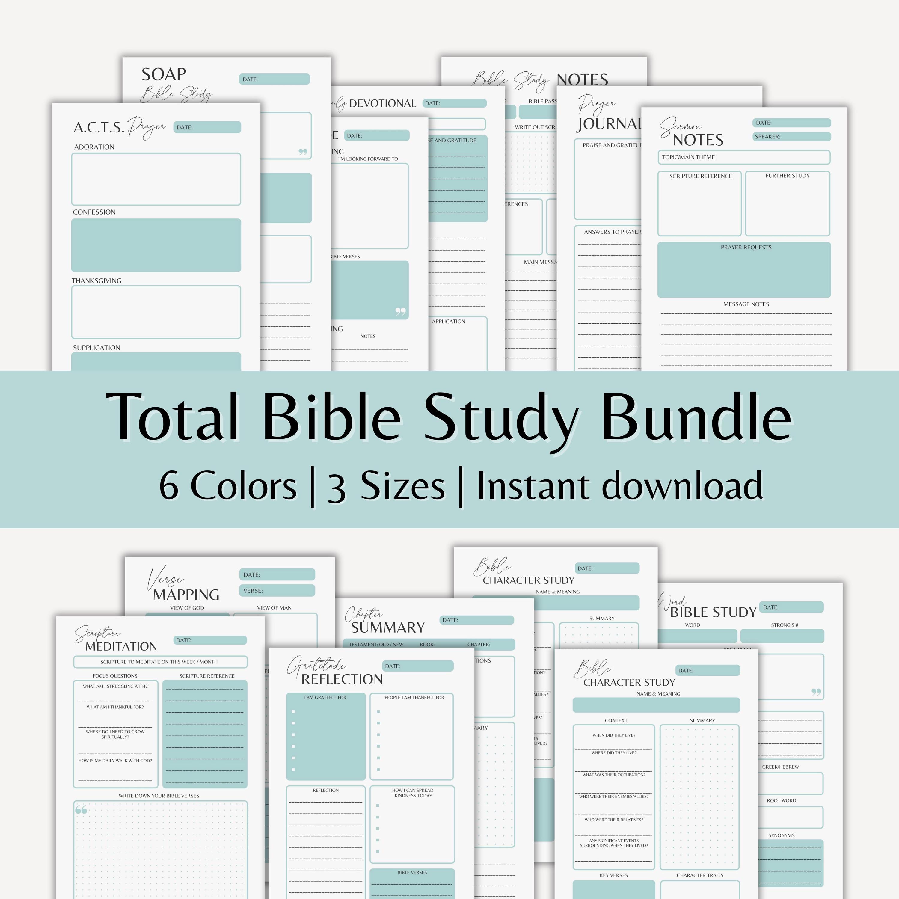 Bible Study Worksheet Bundle Beginner Scripture Research Template Small ...