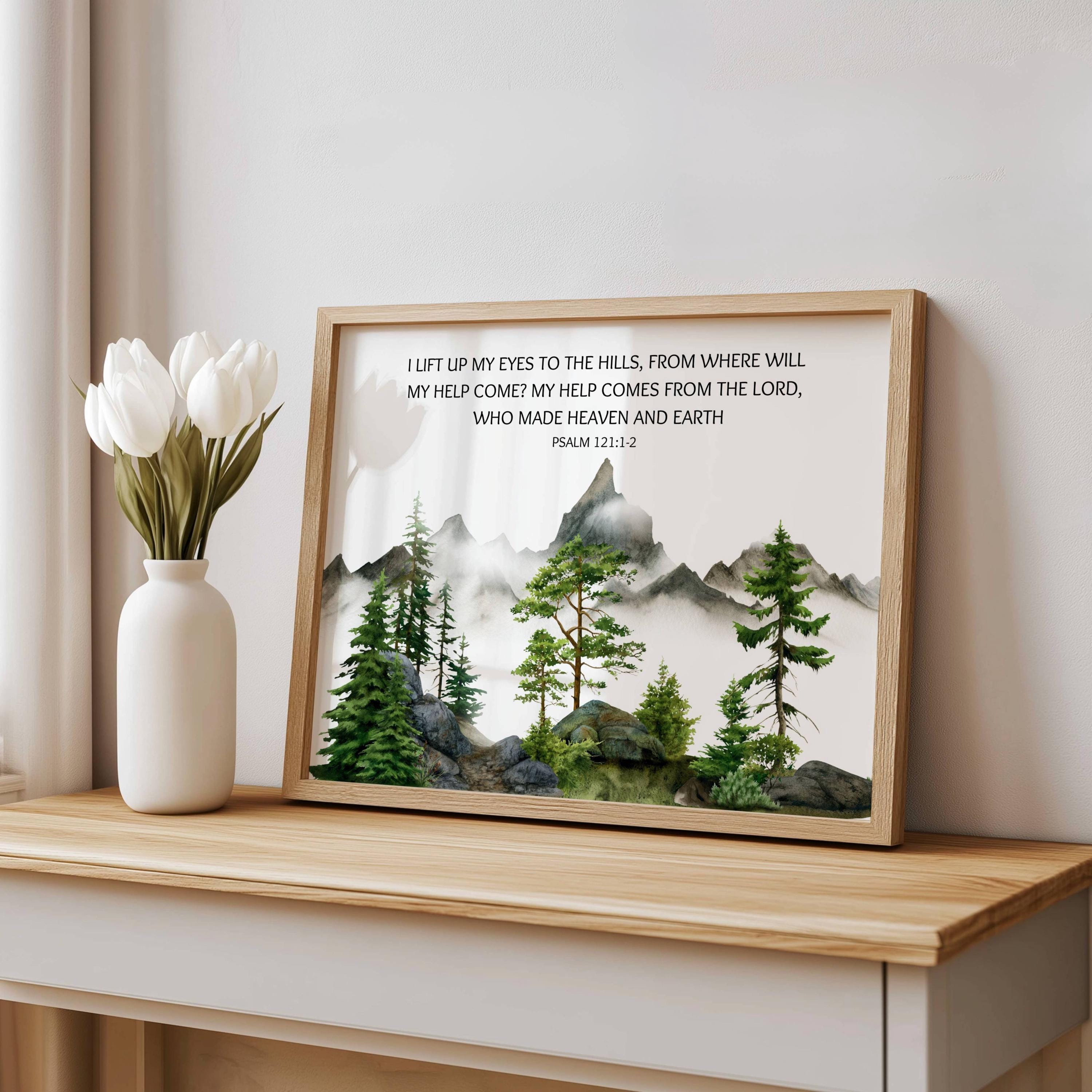 Bible Verse Poster Scenery Wall Art Mountains Trees Nature Home Decor ...